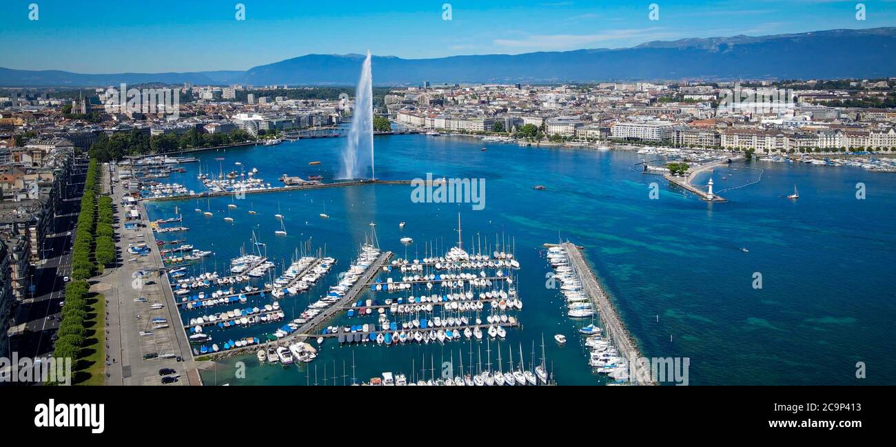Geneva marina - boats on Lake Geneva from above Stock Photo - Alamy