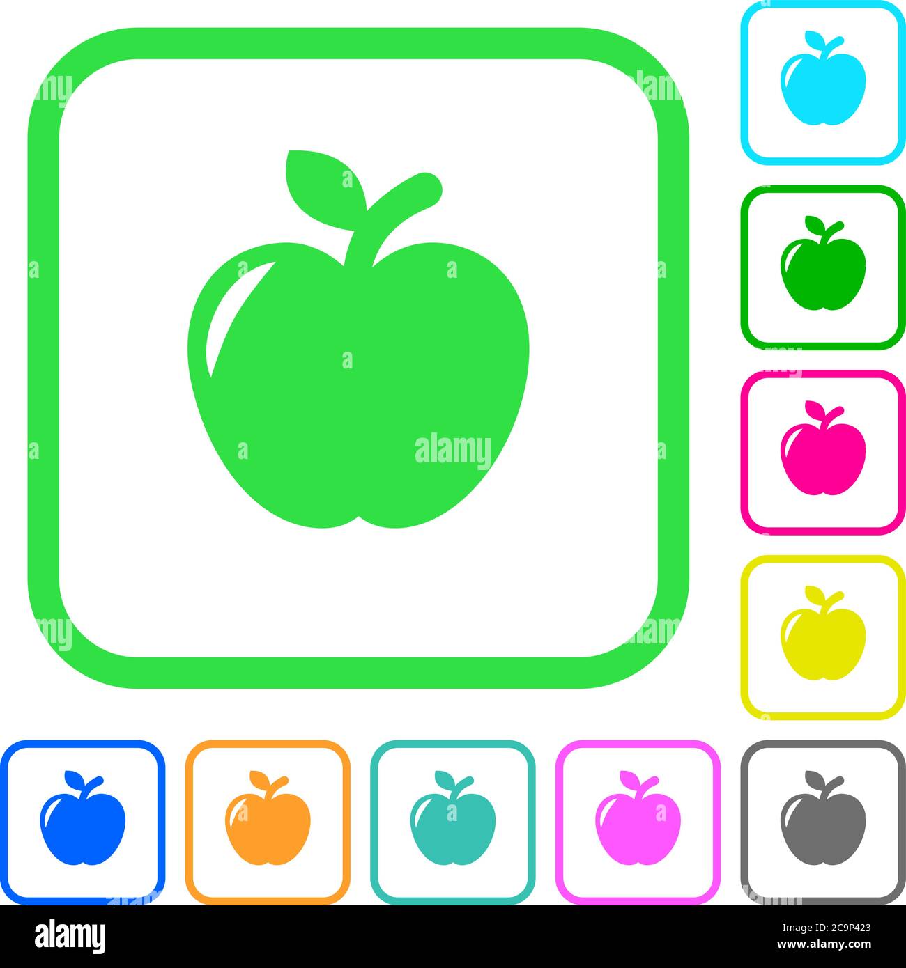 Apple Vivid Colored Flat Icons In Curved Borders On White Background