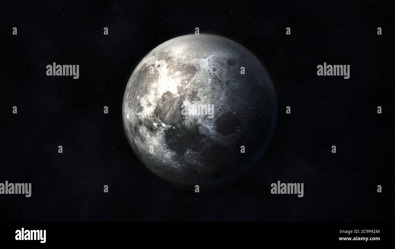 Dark gray realistic image of the moon in space Stock Photo - Alamy