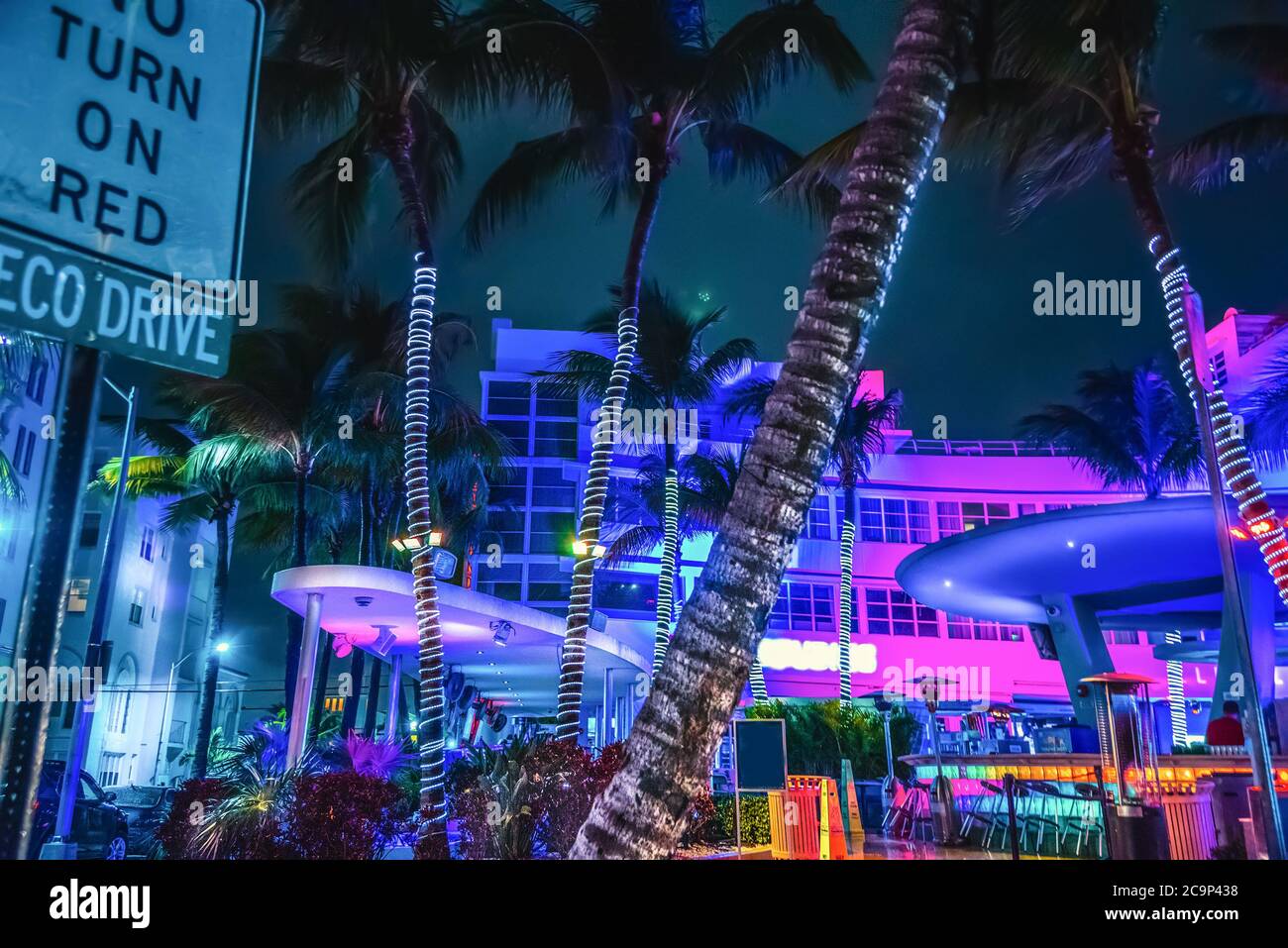 Colorful night in Miami Beach, USA Stock Photo - Alamy