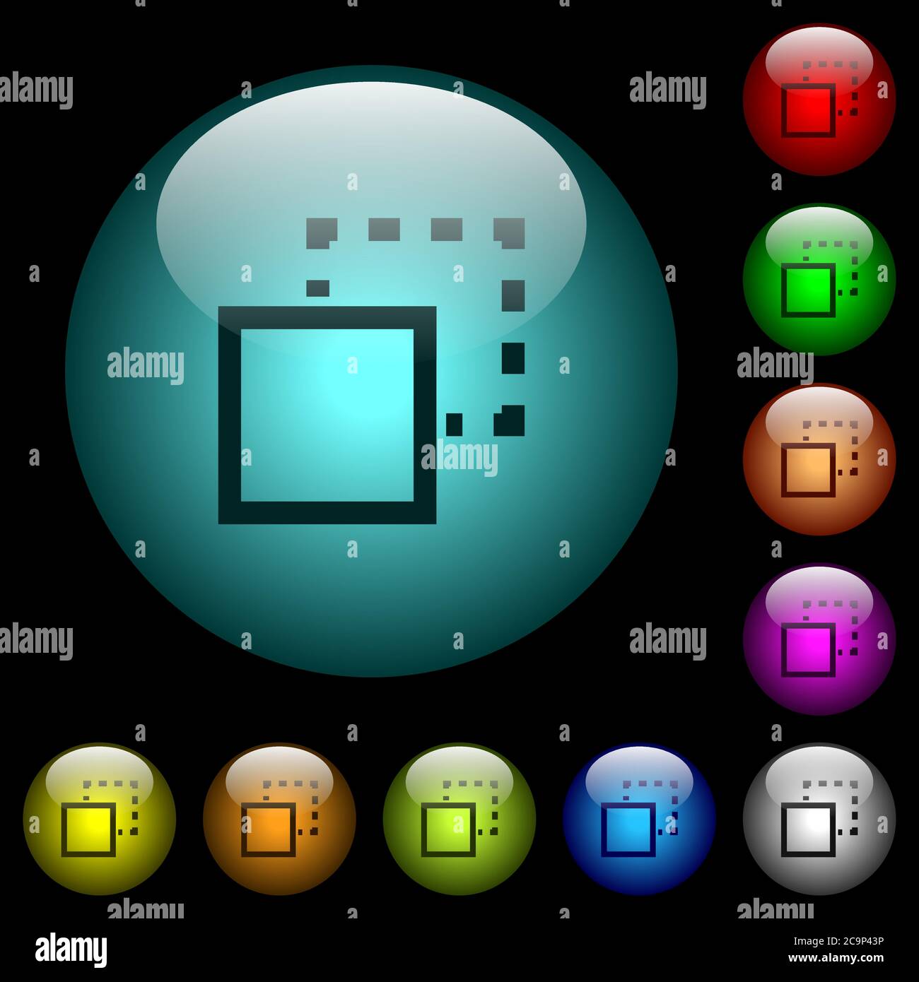 Send element to back icons in color illuminated spherical glass buttons ...