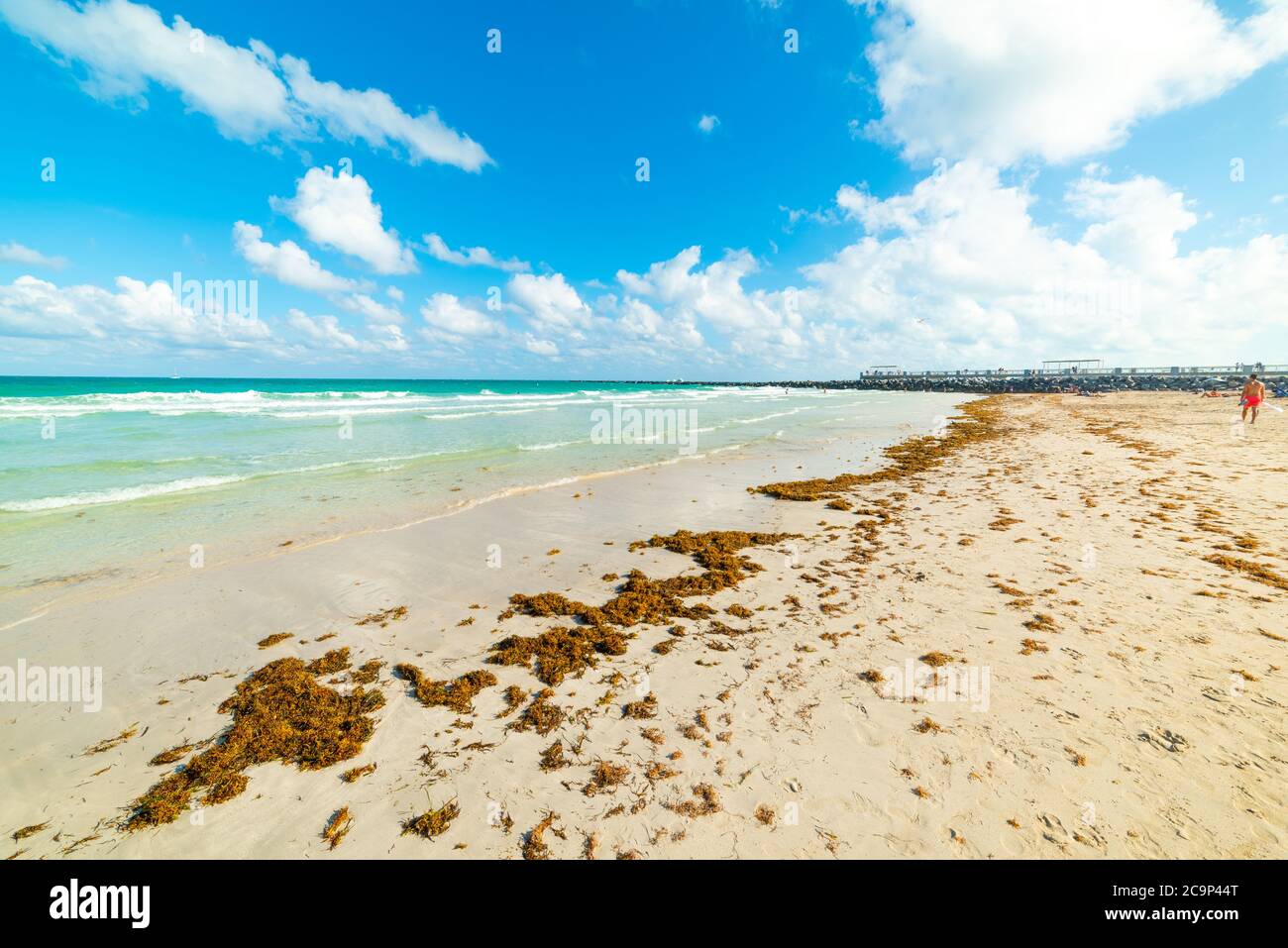 White sand and turquoise water in world famous Miami Beach, USA Stock ...