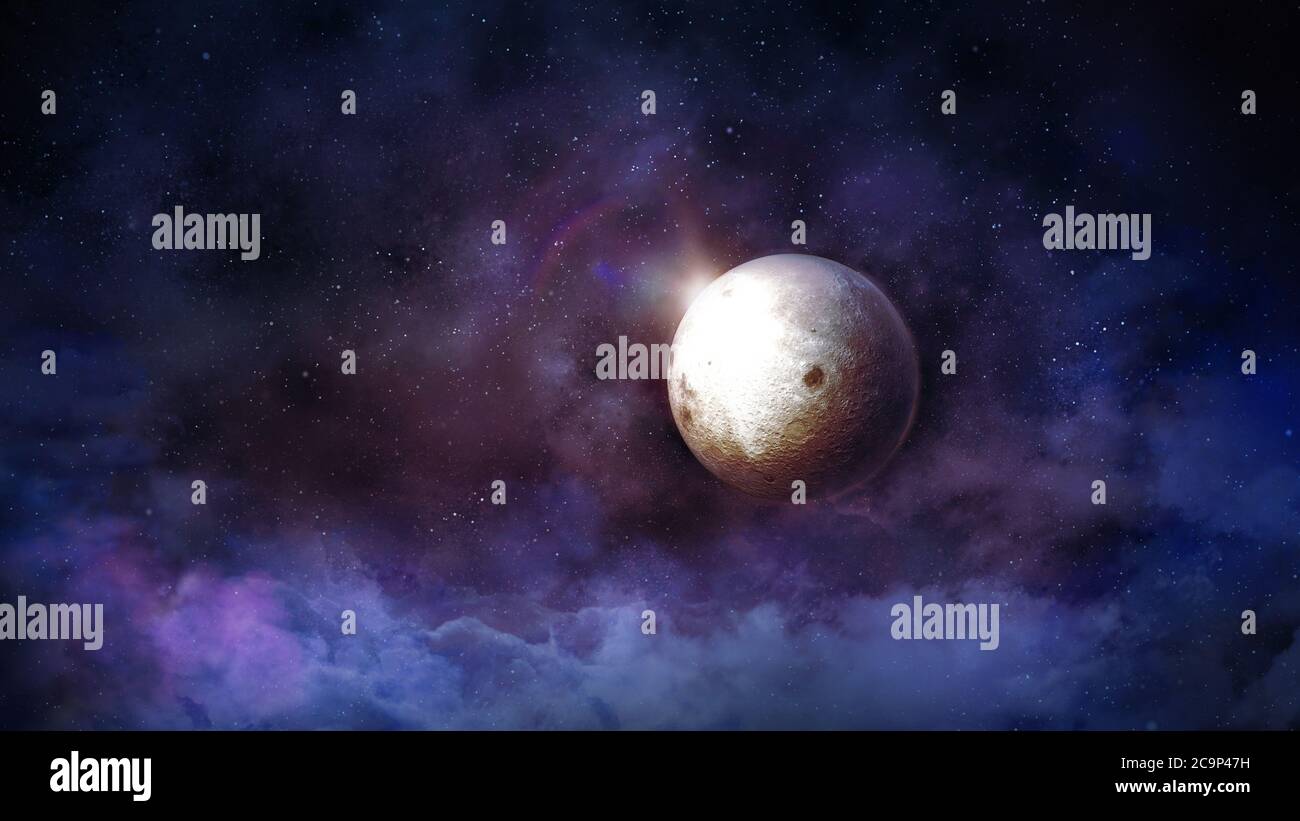 Fantastic moon over clouds in starry night Stock Photo - Alamy