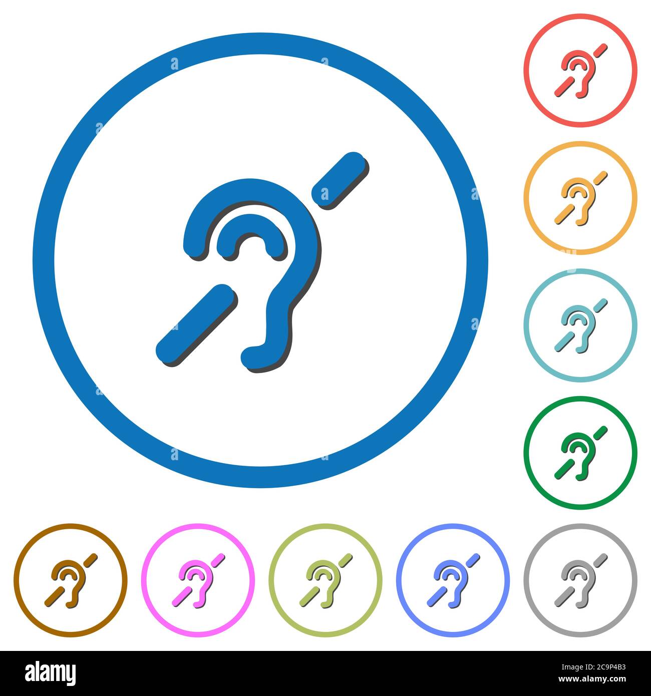 Hearing impaired flat color vector icons with shadows in round outlines ...