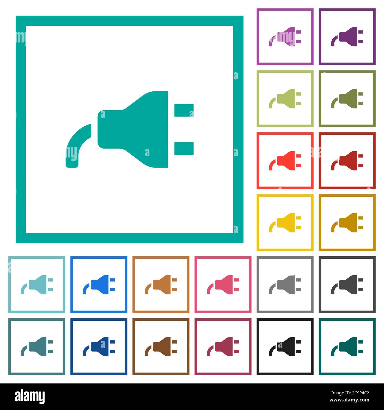 Power plug flat color icons with quadrant frames on white background ...