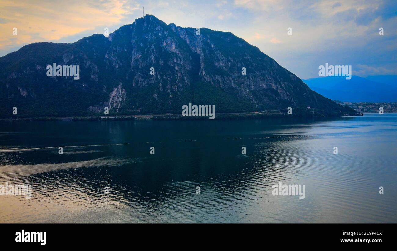 Aerial view over the Lake Lugano in Switzerland - evening view Stock ...