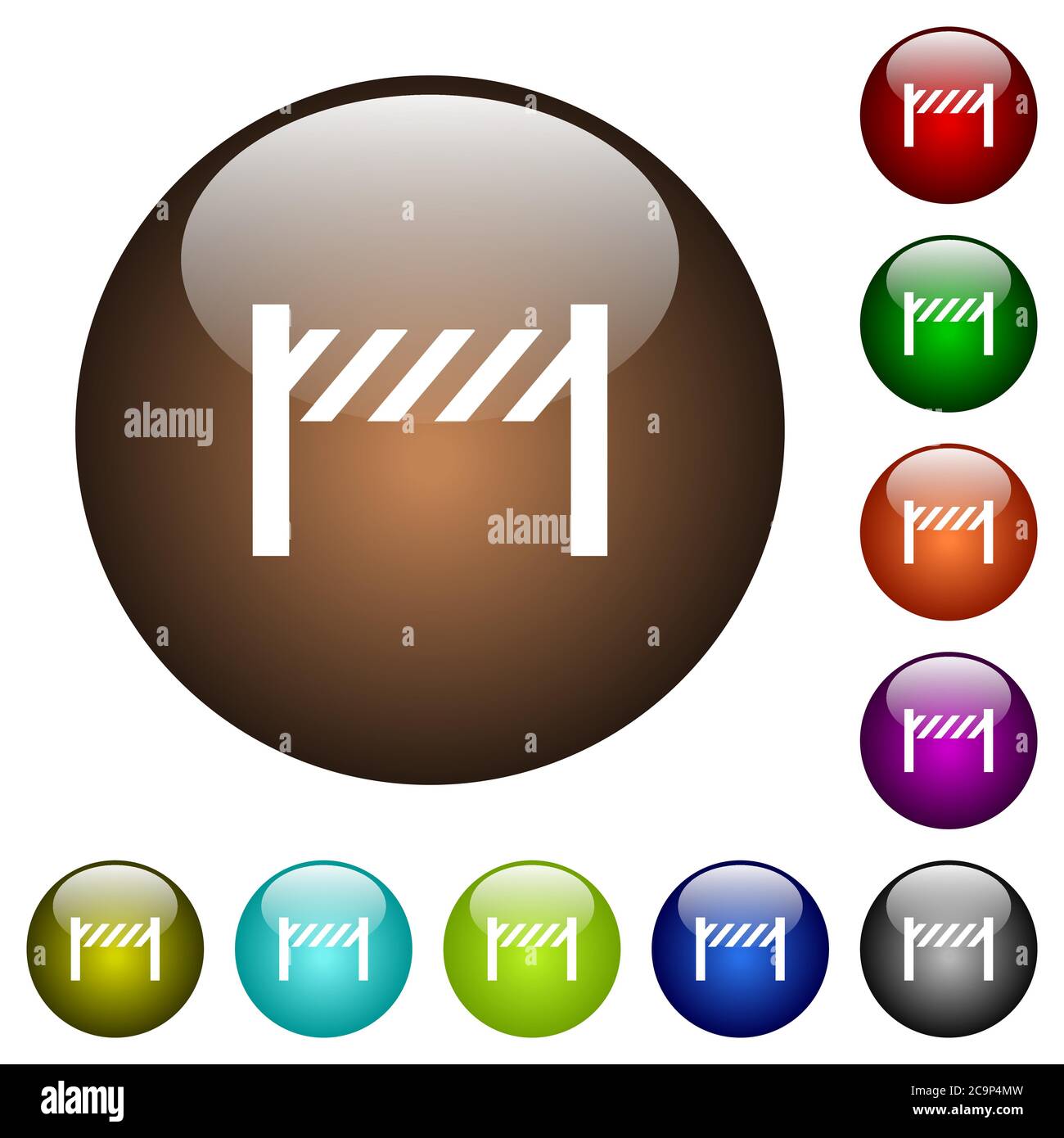 Road closure fence white icons on round color glass buttons Stock ...