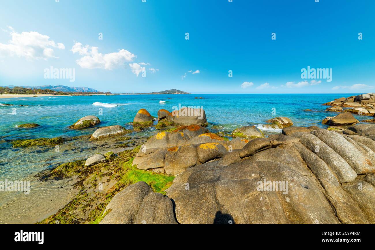 Rocks in Orri beach shoreline in the springtime. Sardinia, Italy Stock ...