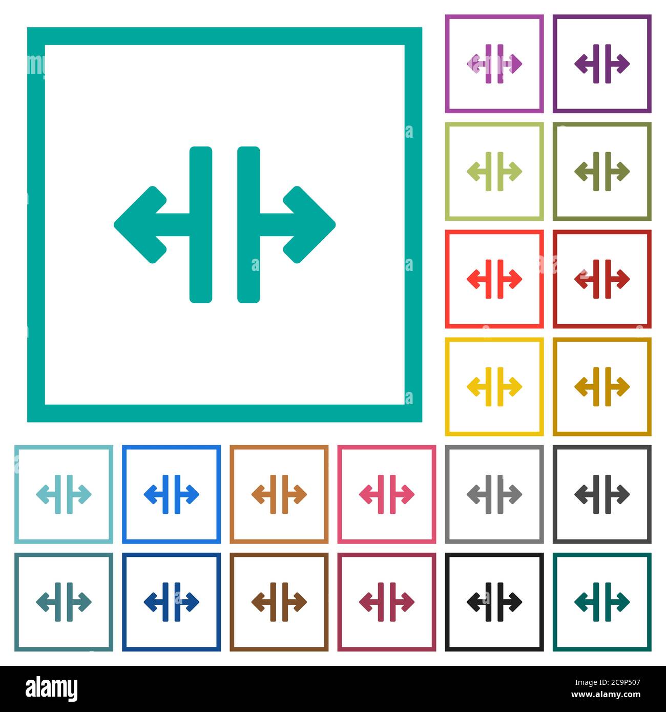 Vertical split tool flat color icons with quadrant frames on white ...