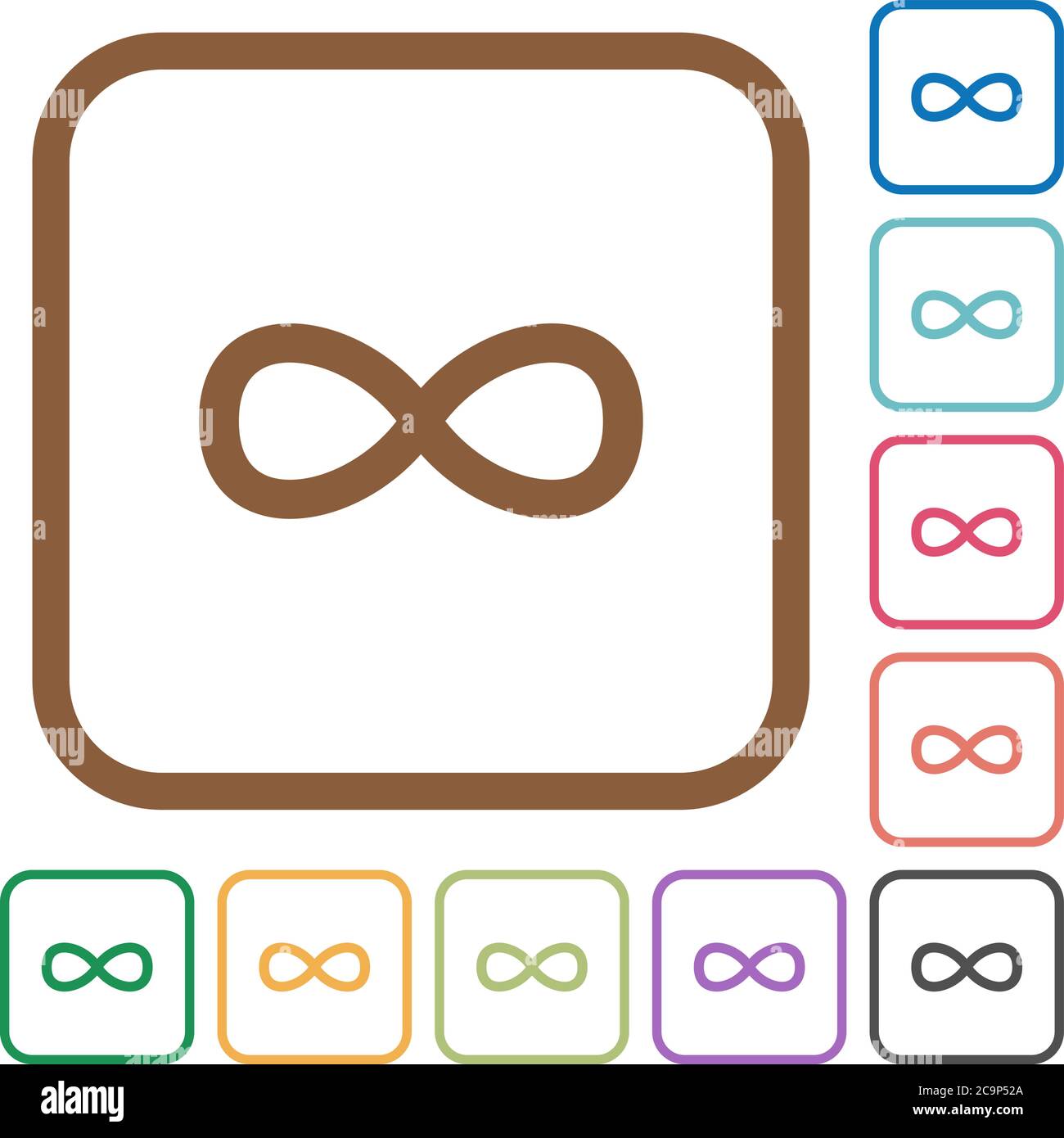 Infinity symbol simple icons in color rounded square frames on white ...
