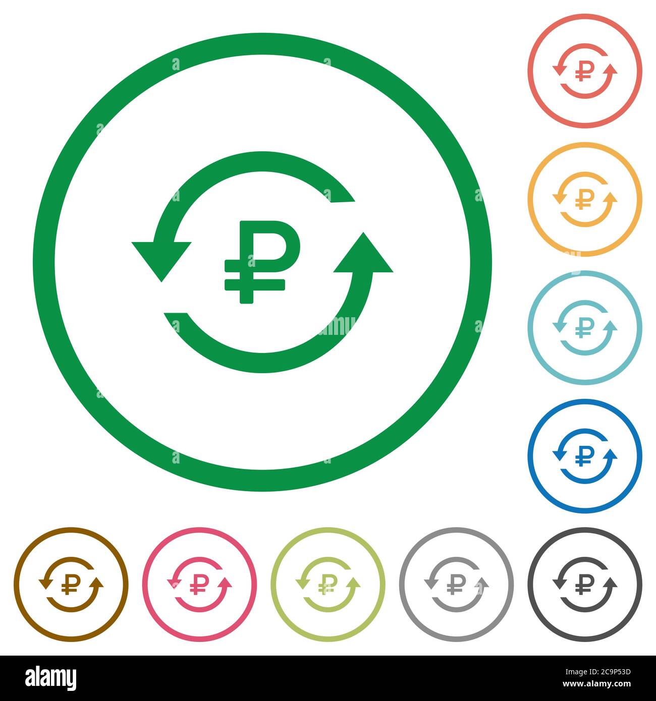 Ruble pay back flat color icons in round outlines on white background ...