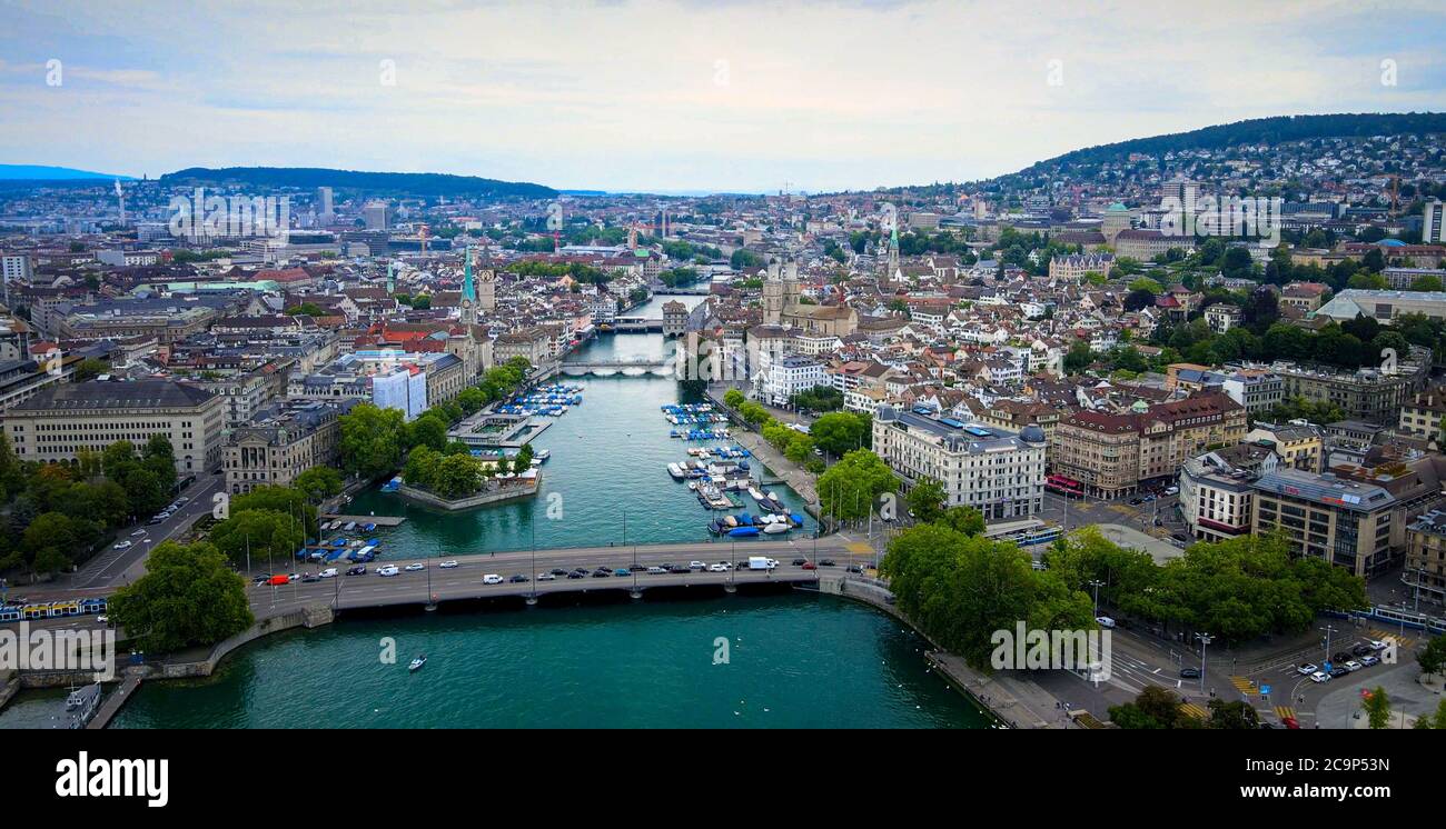 Amazing aerial view over the city of Zurich in Switzerland Stock Photo ...