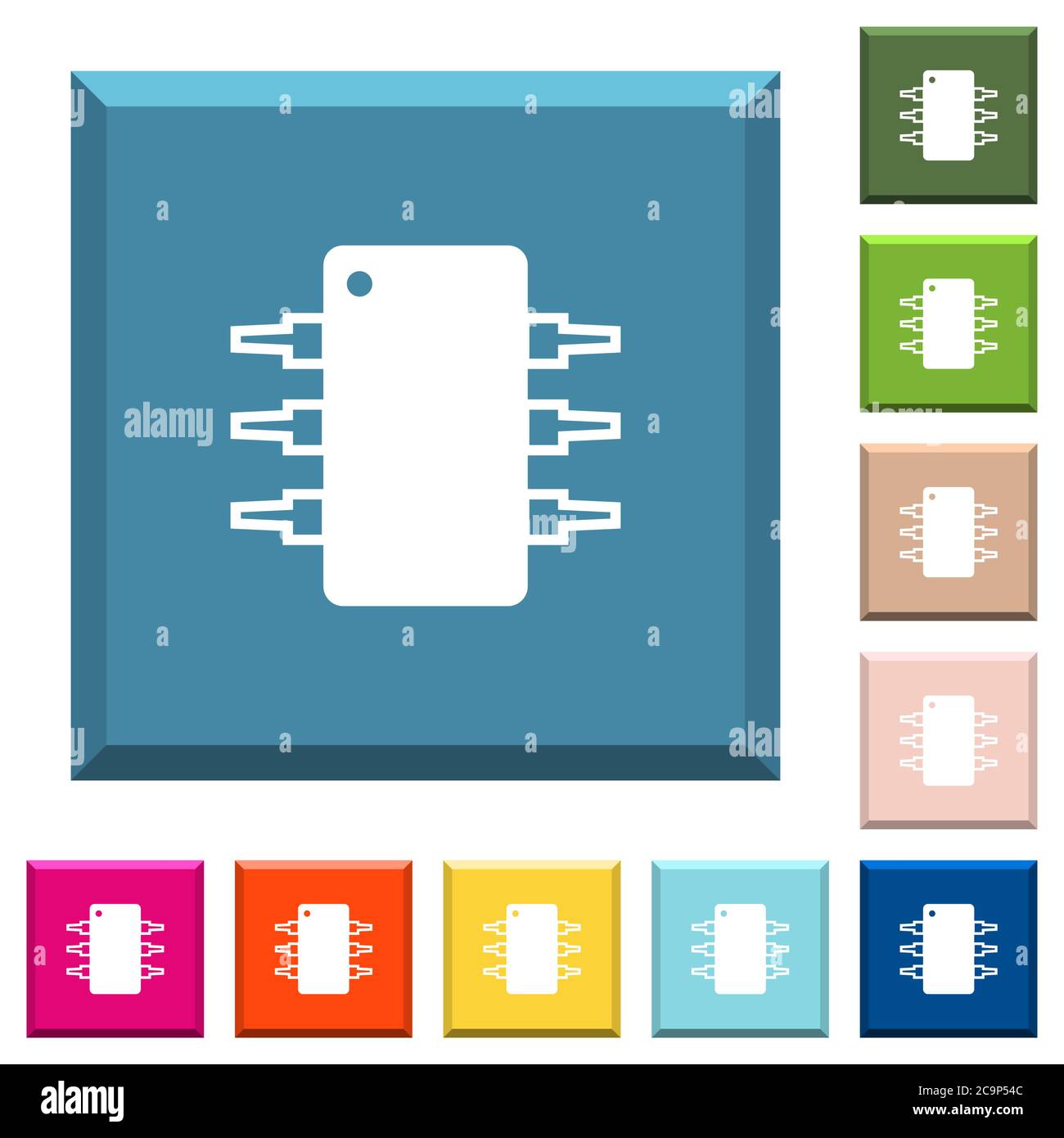 Integrated Circuit White Icons On Edged Square Buttons In Various Trendy Colors Stock Vector