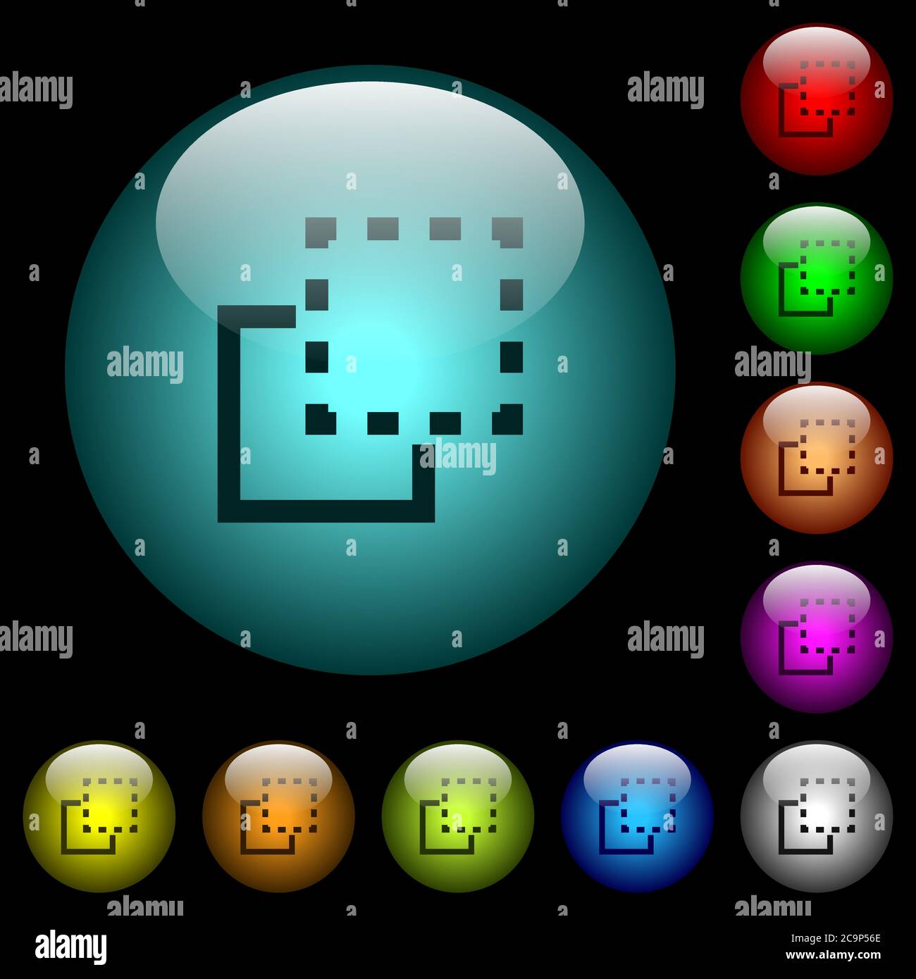 Bring element to front icons in color illuminated spherical glass ...