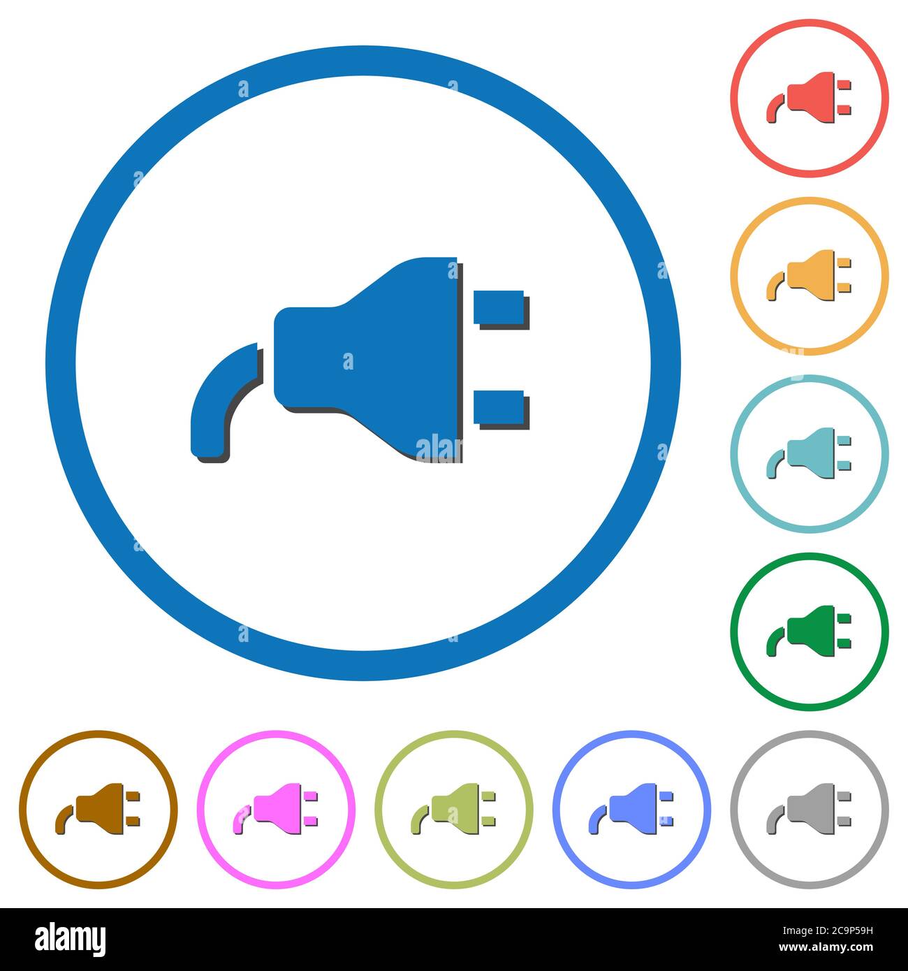 Power plug flat color vector icons with shadows in round outlines on ...
