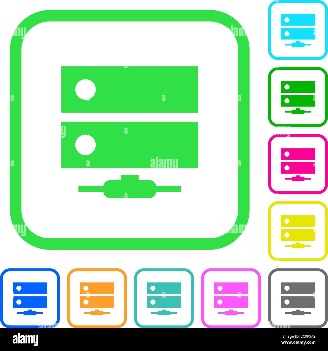 Network drive vivid colored flat icons in curved borders on white ...