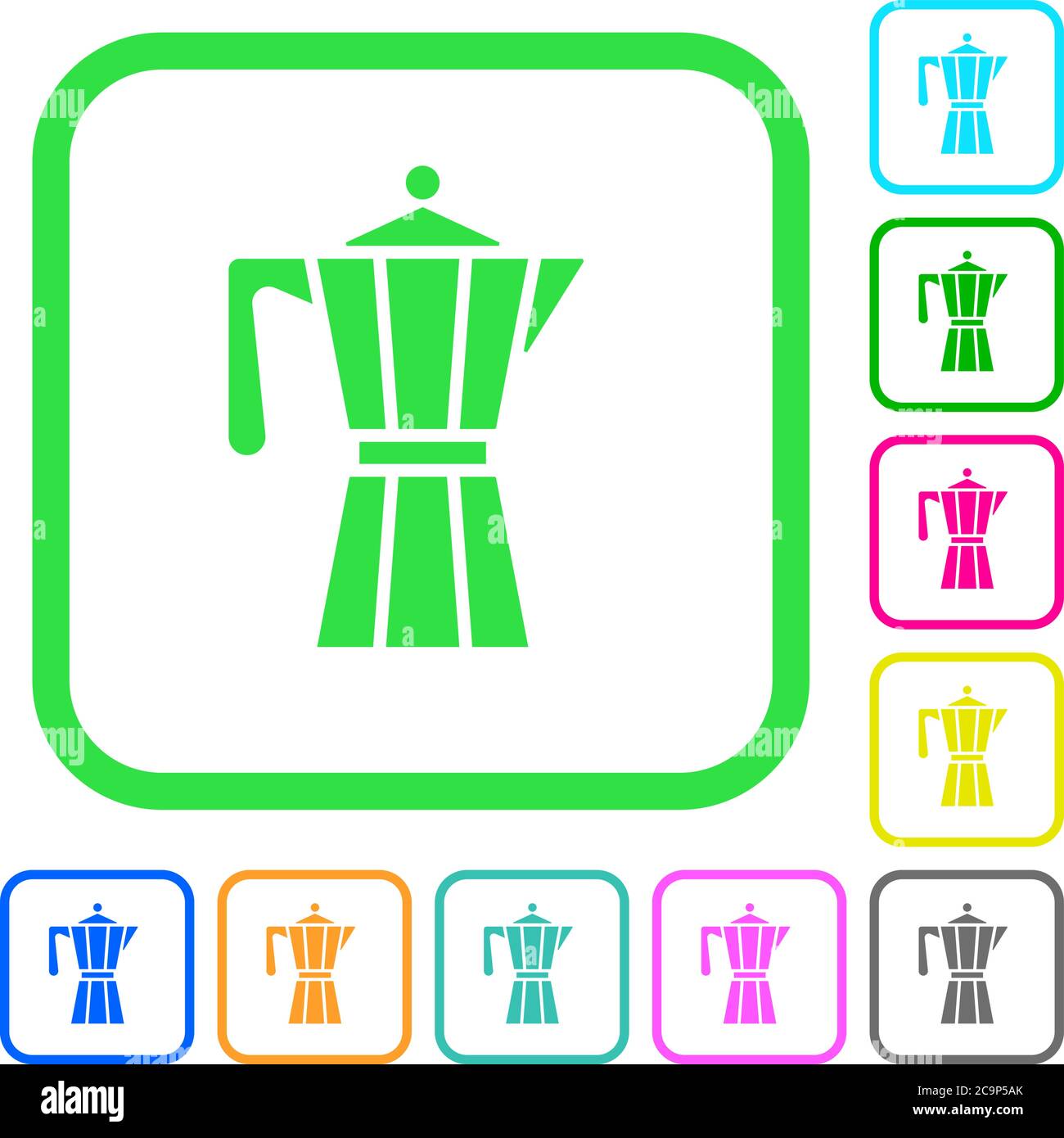 Coffee maker vivid colored flat icons in curved borders on white ...