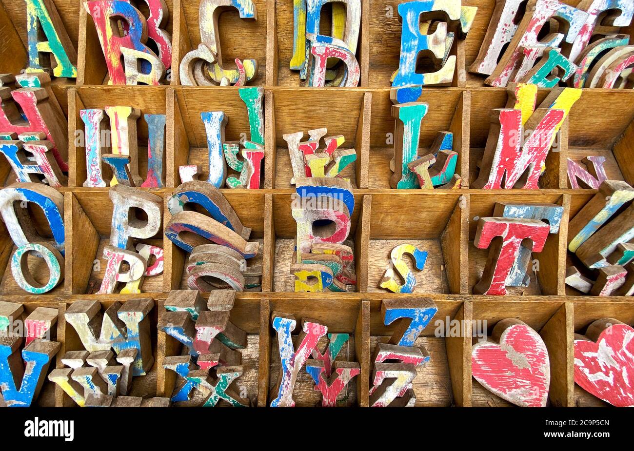 Handmade wooden letters. Vintage style alphabet. Education concept ...