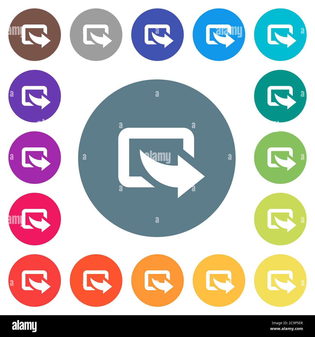 Export symbol with bottom right arrow flat white icons on round color ...