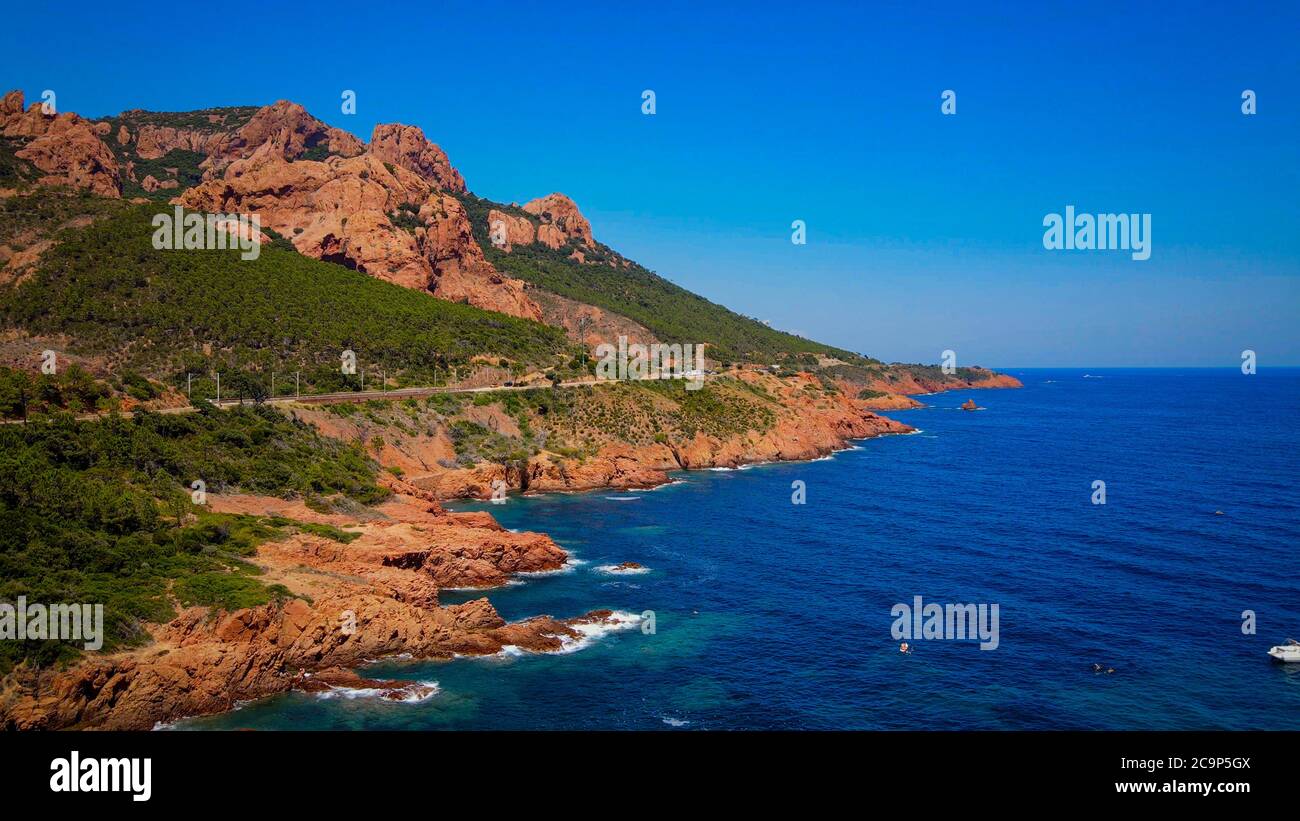 Amazing aerial view over Cap Roux in France at the Cote D Azur Stock ...