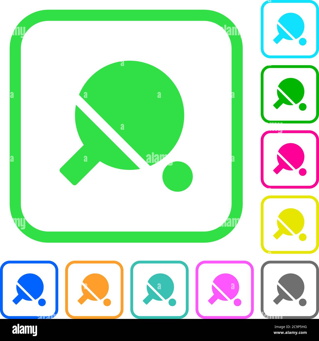 Table tennis vivid colored flat icons in curved borders on white ...