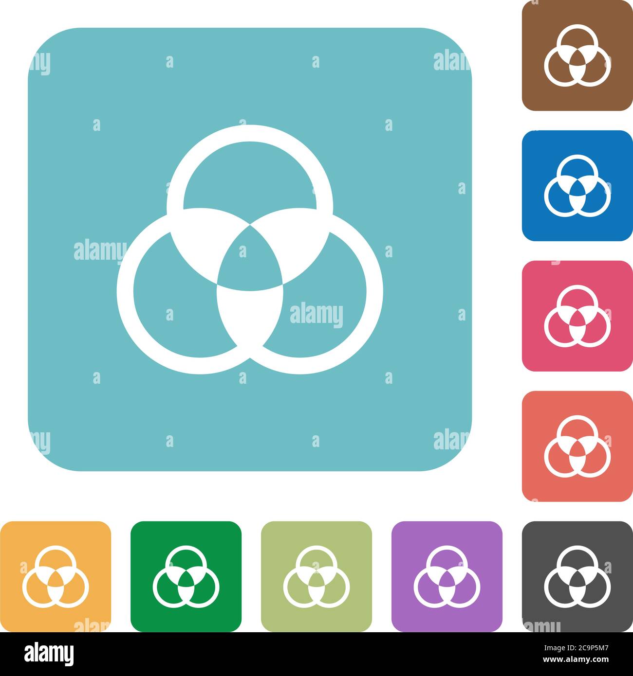 Color mixing white flat icons on color rounded square backgrounds Stock ...