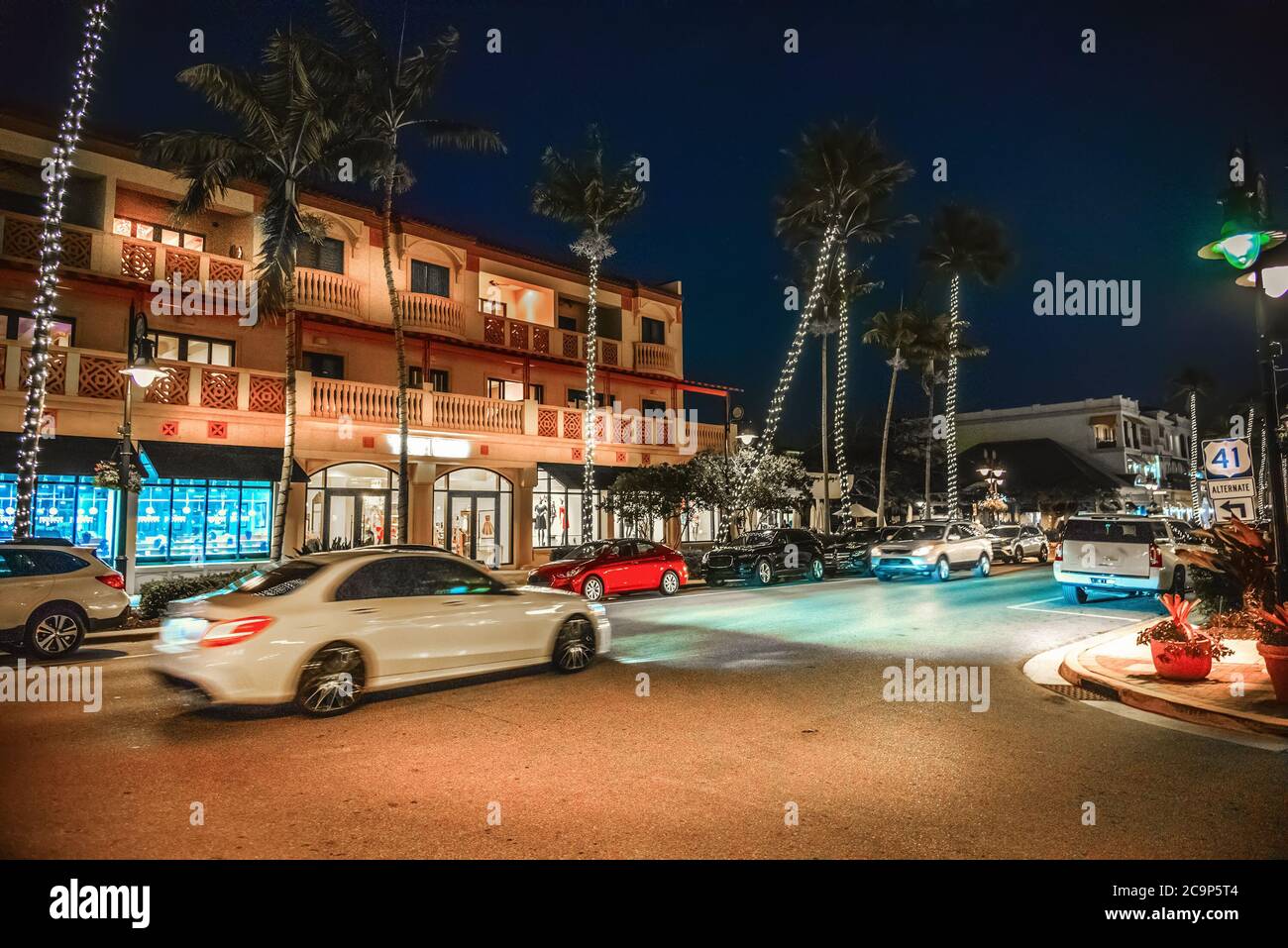 Traffic in downtown Naples at night. Florida, USA Stock Photo - Alamy