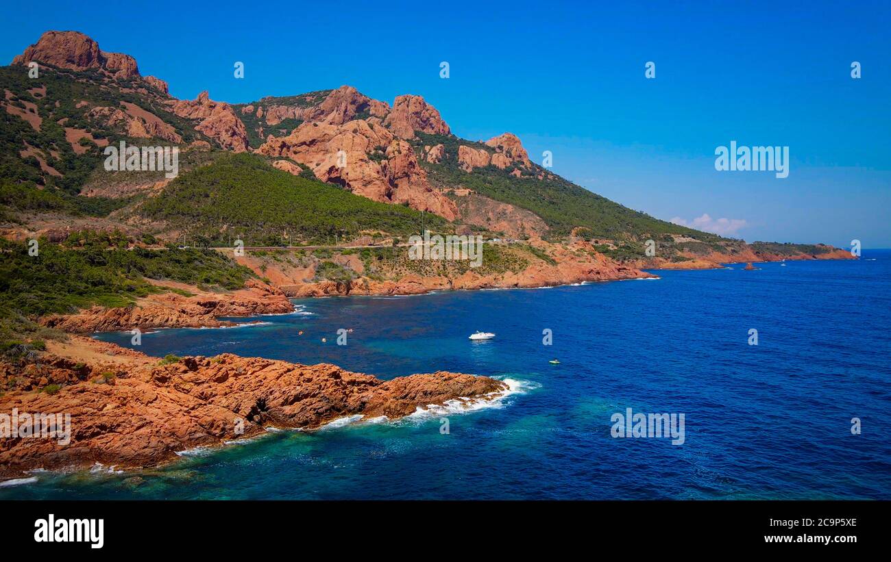 Amazing aerial view over Cap Roux in France at the Cote D Azur Stock ...
