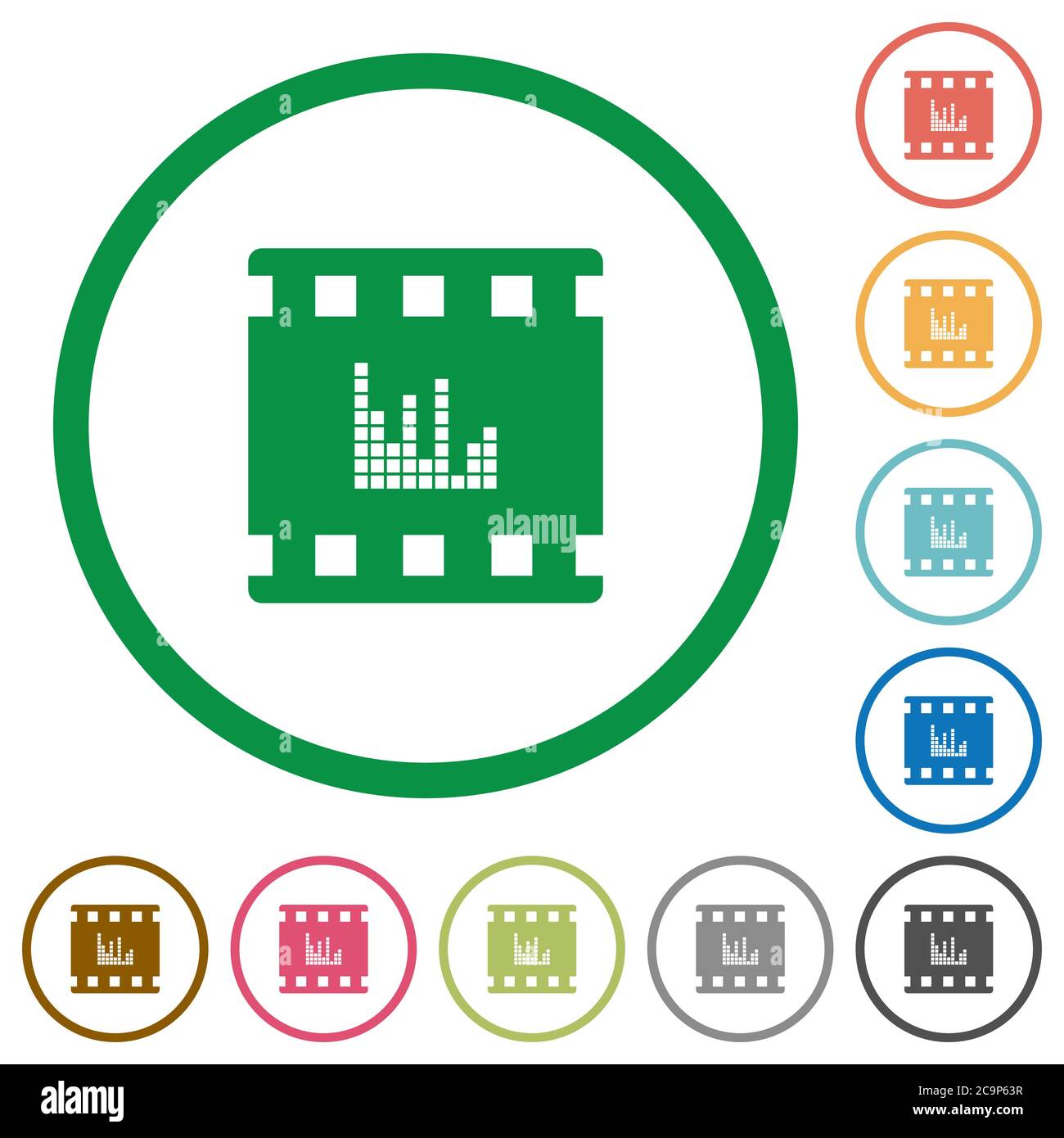 Movie sounds flat color icons in round outlines on white background ...