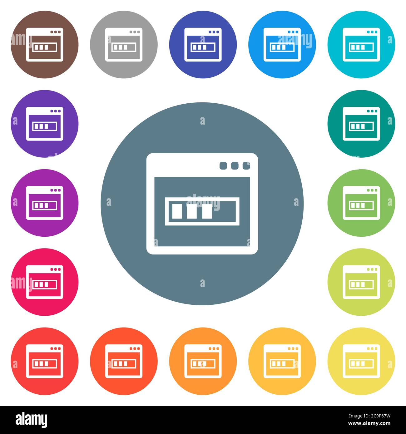 Application installing flat white icons on round color backgrounds. 17 ...