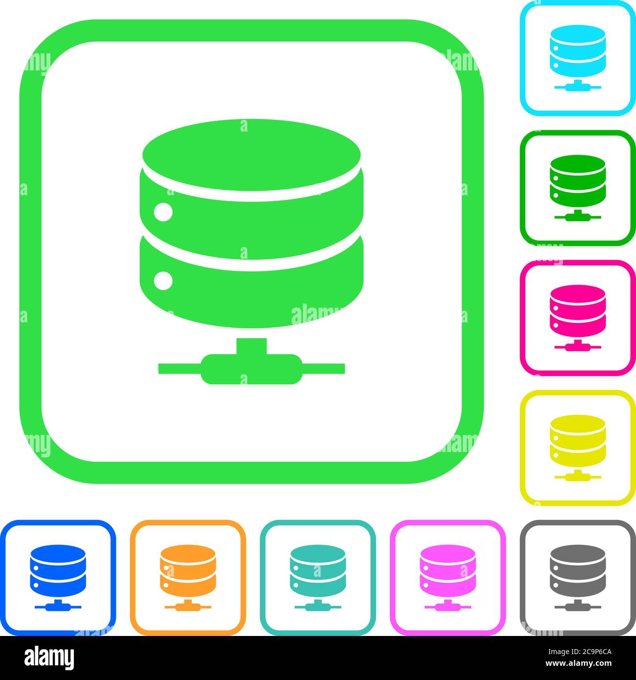 Network database vivid colored flat icons in curved borders on white ...