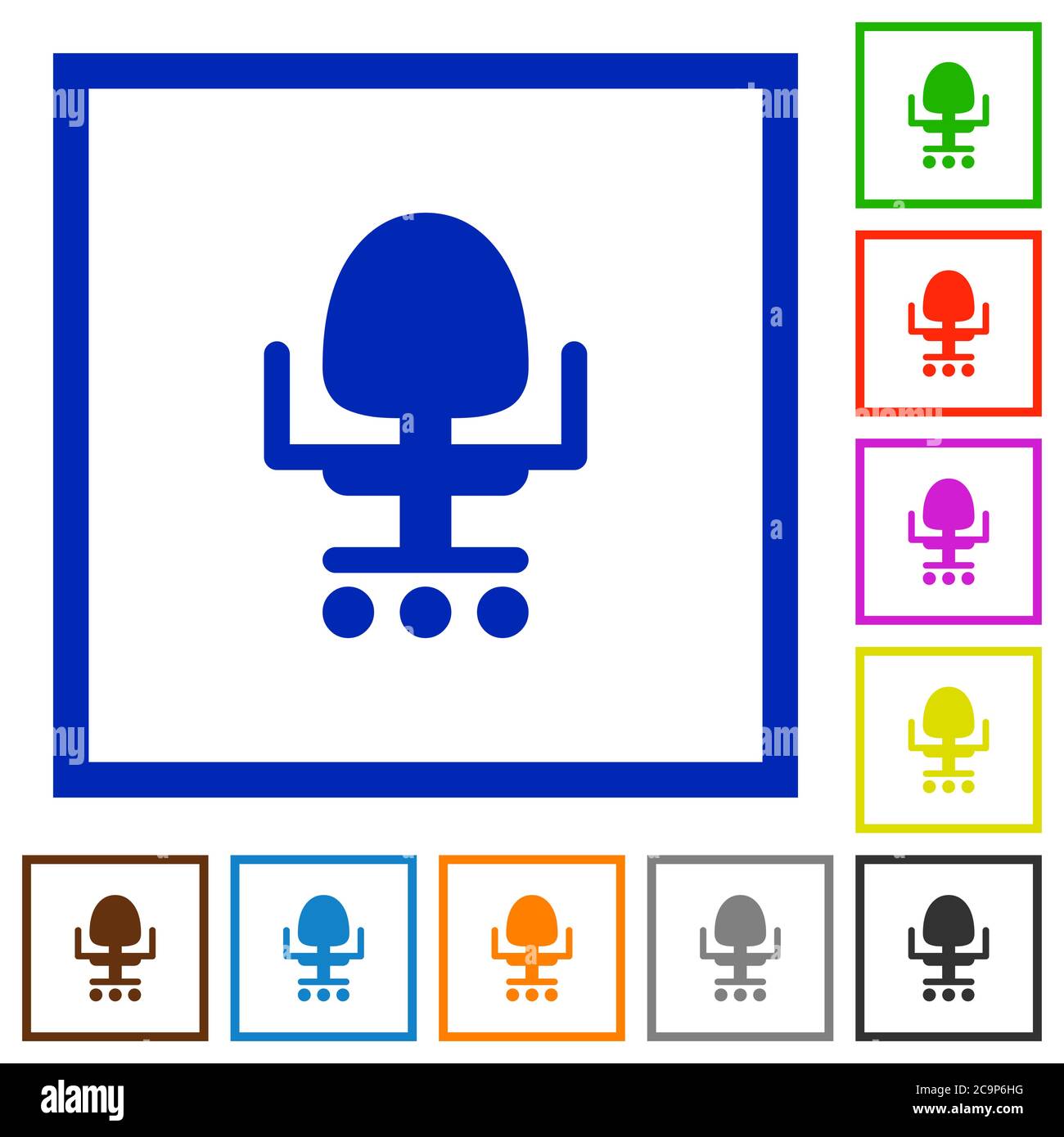 Office chair flat color icons in square frames on white background ...