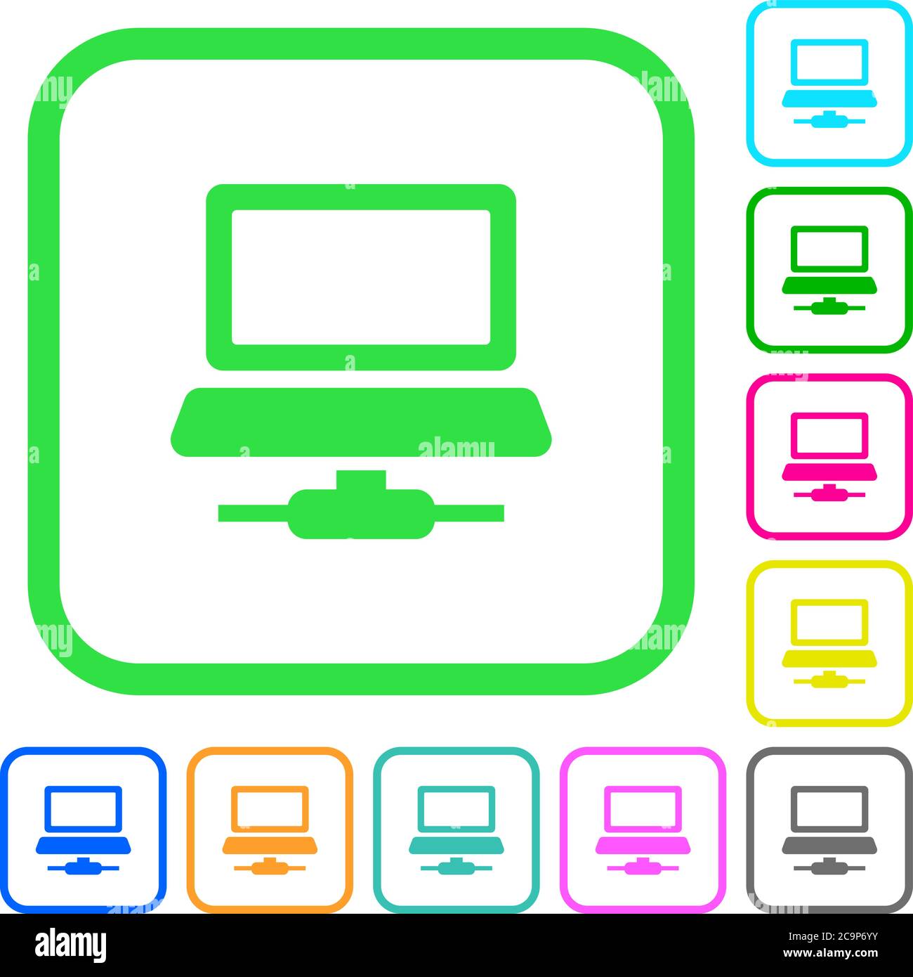 Network computer vivid colored flat icons in curved borders on white ...