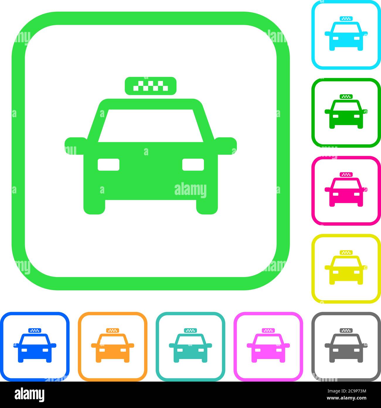 Taxi car vivid colored flat icons in curved borders on white background ...