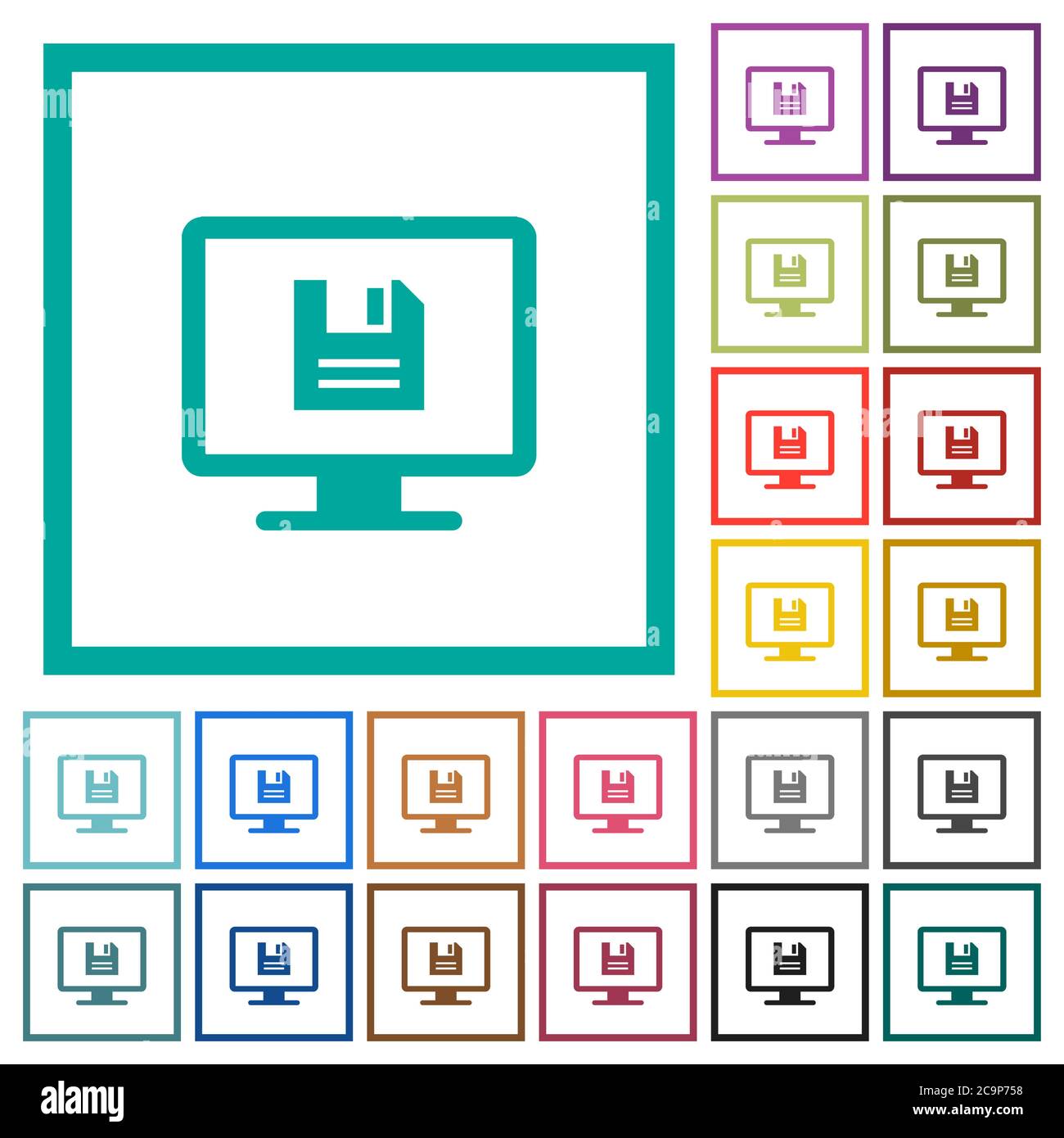 Save display settings flat color icons with quadrant frames on white ...