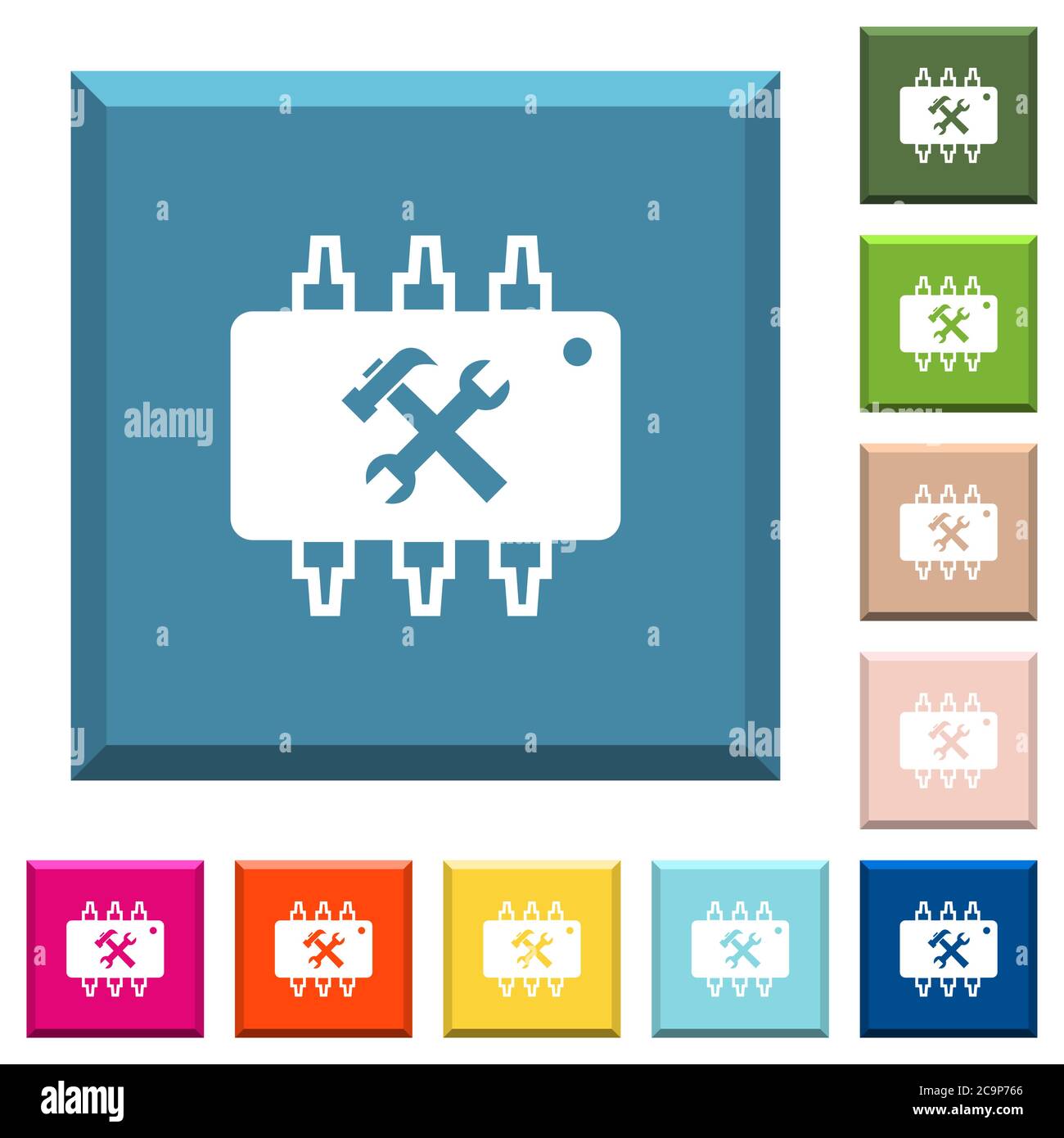 Hardware maintenance white icons on edged square buttons in various ...