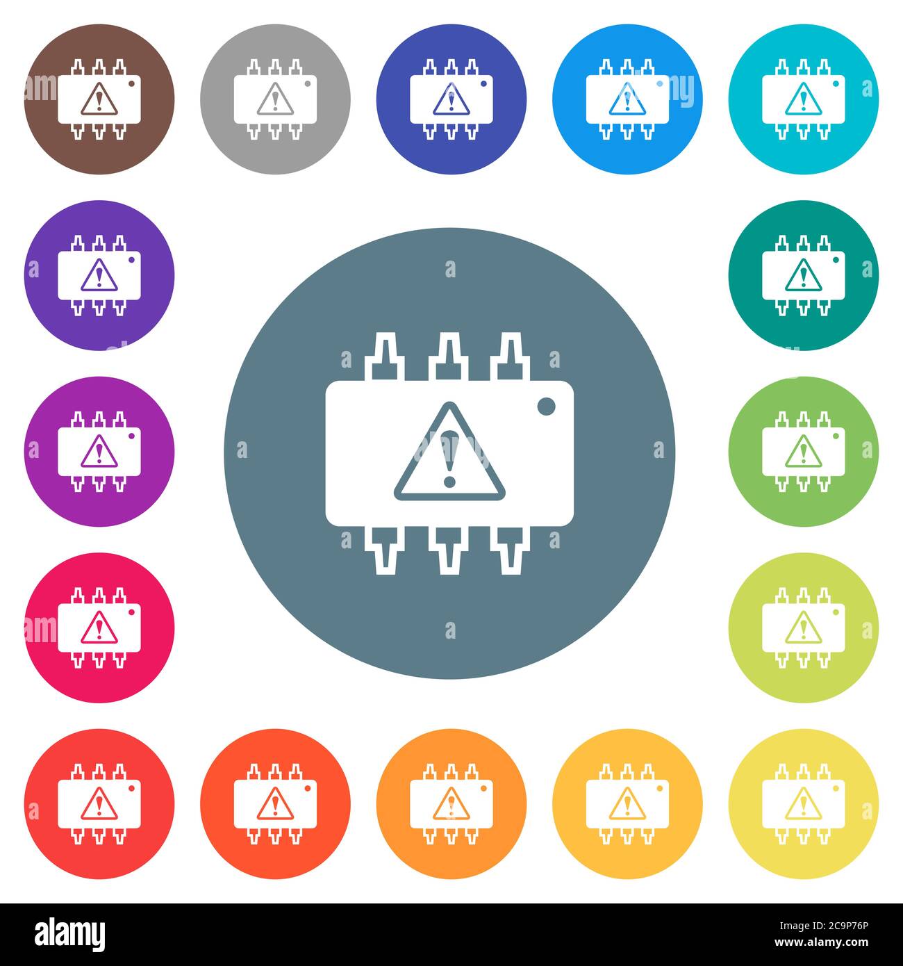 Hardware malfunction flat white icons on round color backgrounds. 17 ...