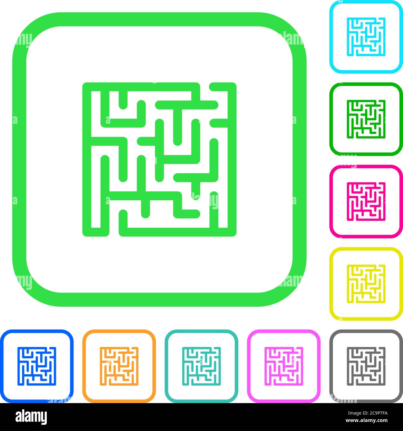 Labyrinth vivid colored flat icons in curved borders on white ...