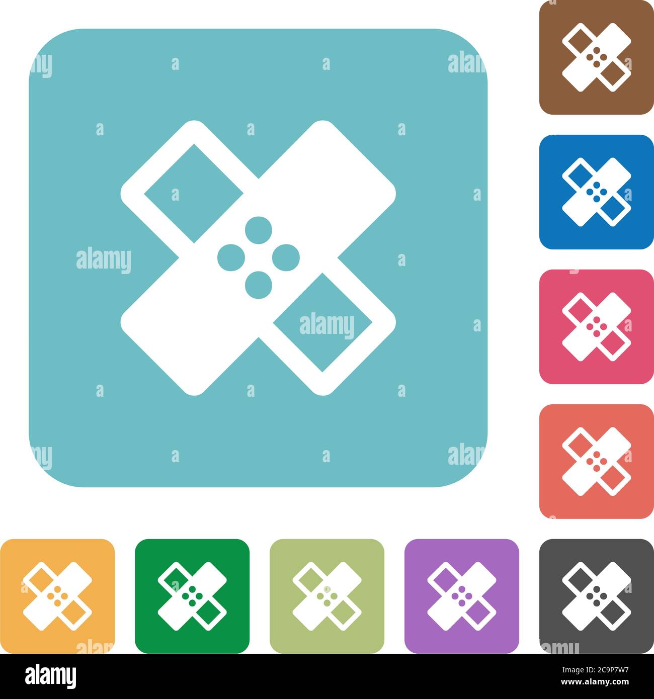 Band aid white flat icons on color rounded square backgrounds Stock ...