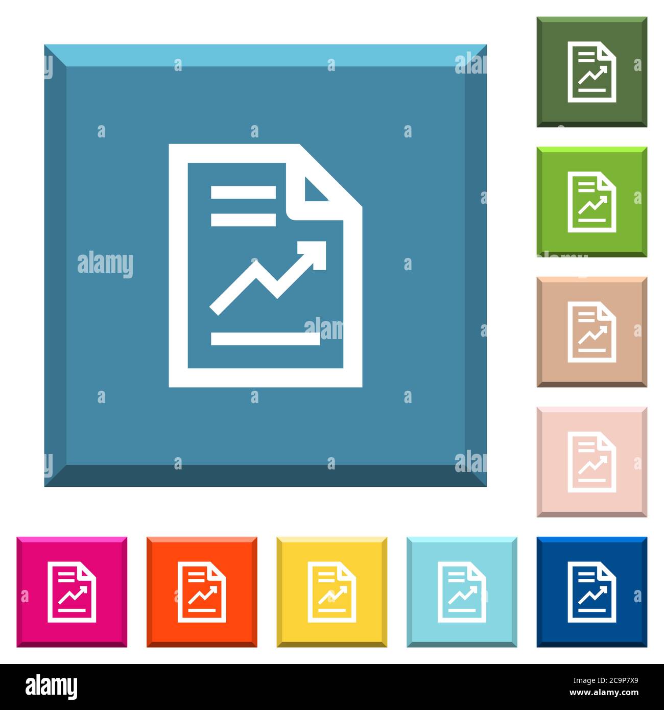 Report with graph white icons on edged square buttons in various trendy ...