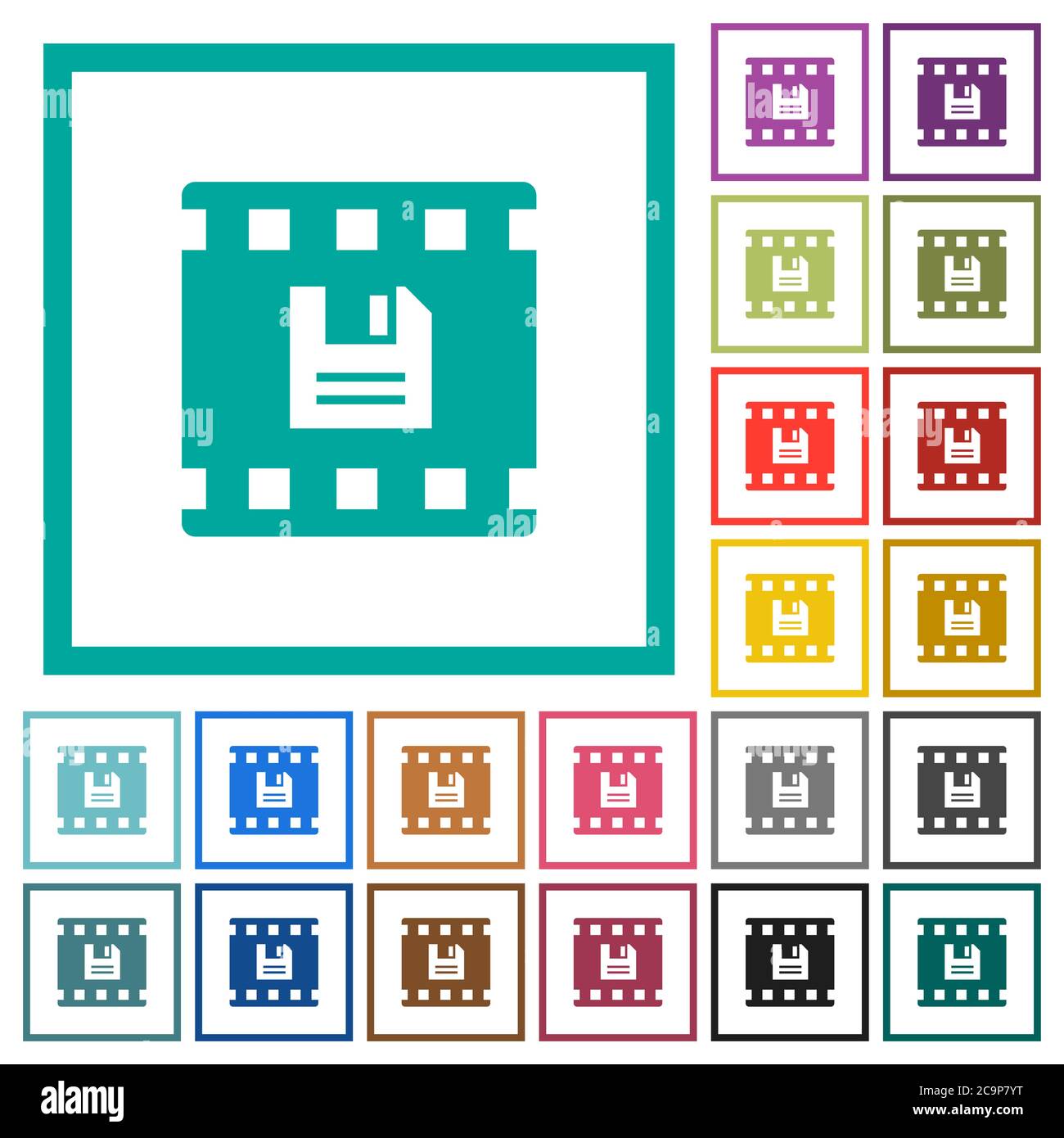 Save movie flat color icons with quadrant frames on white background ...