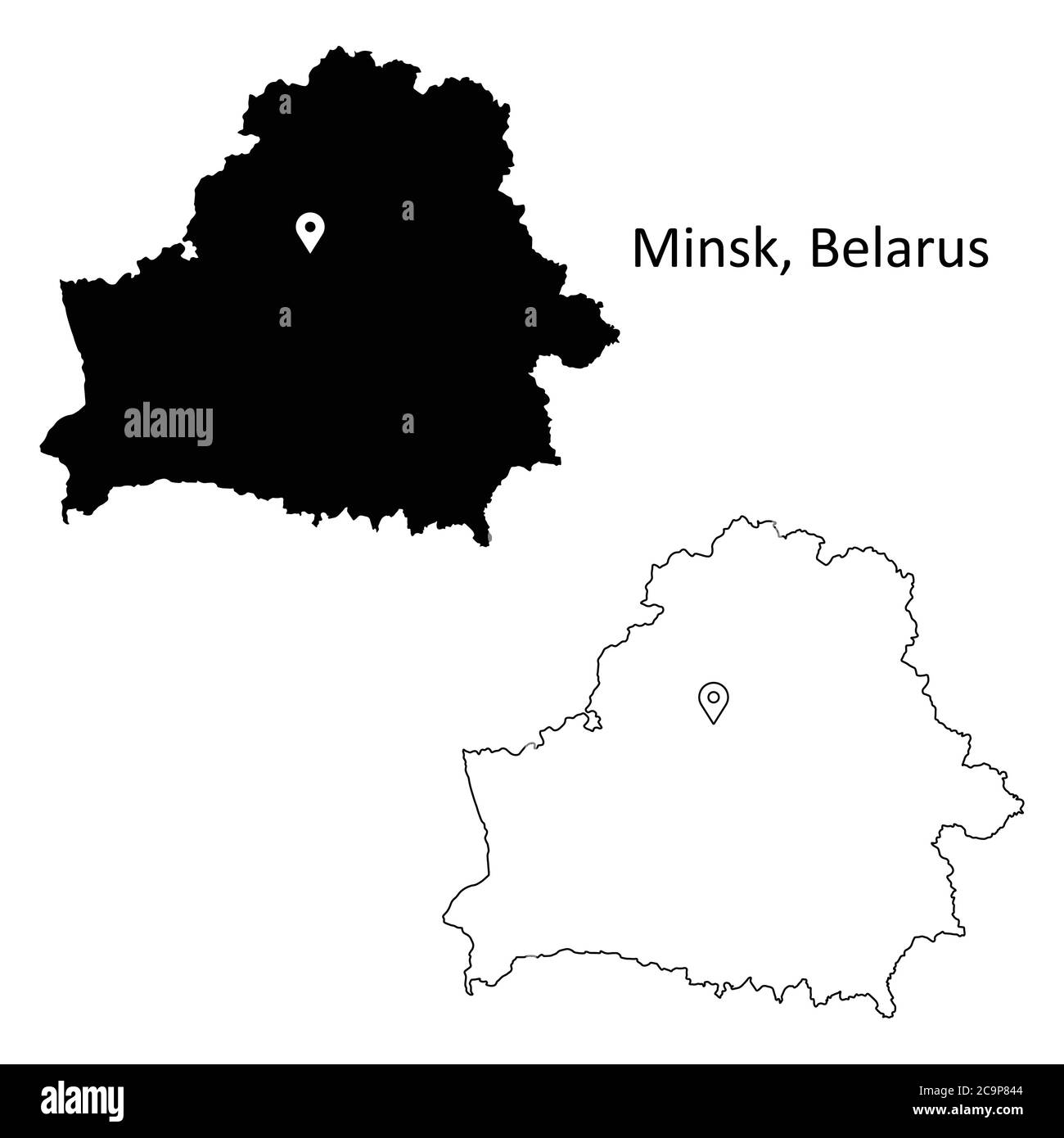 Minsk Belarus. Detailed Country Map with Location Pin on Capital City. Black silhouette and ...