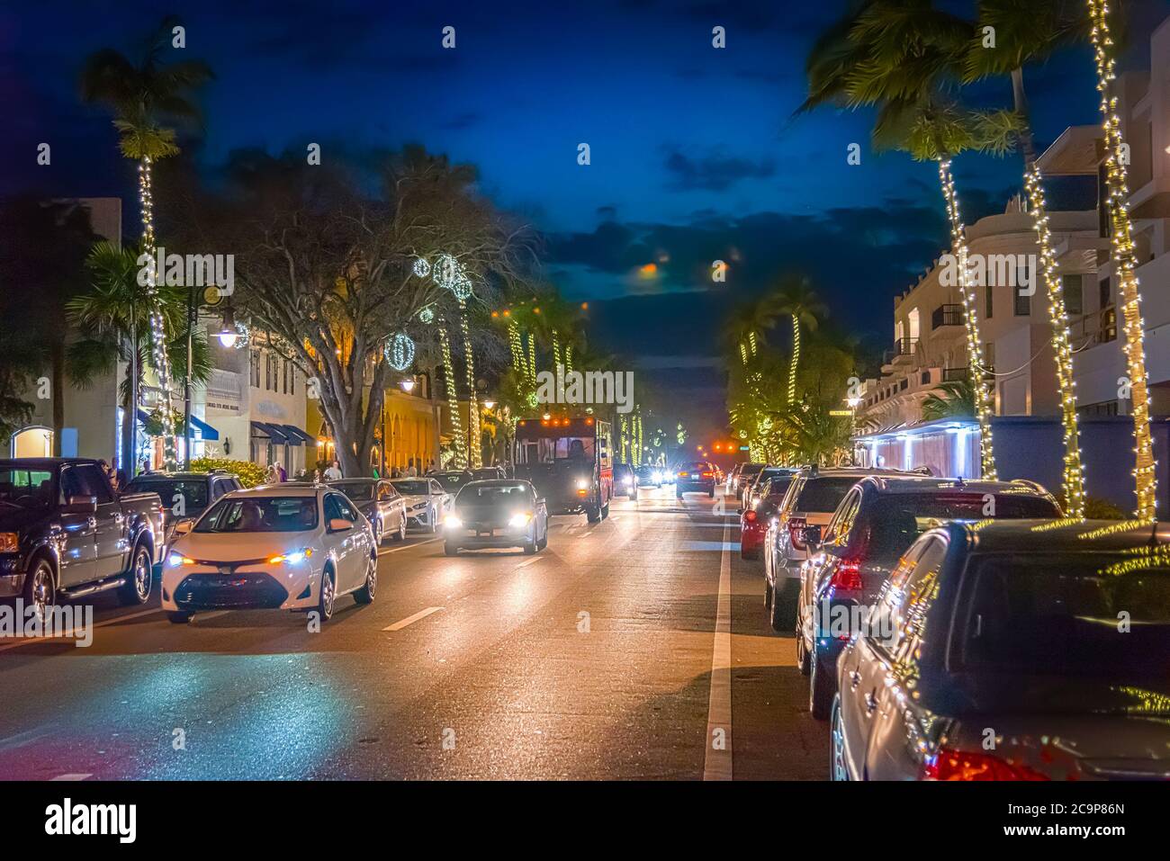 Traffic on 5ft avenue at night. Naples, Florida Stock Photo - Alamy