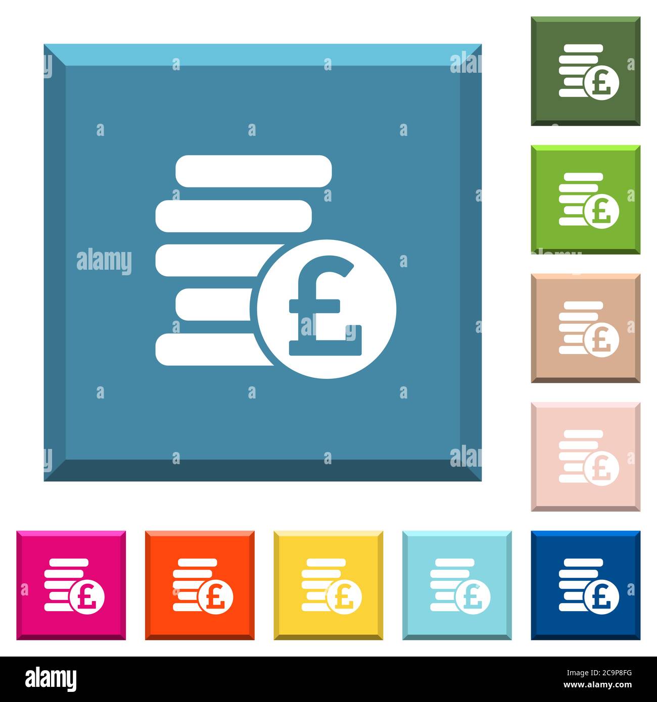 Pound coins white icons on edged square buttons in various trendy ...