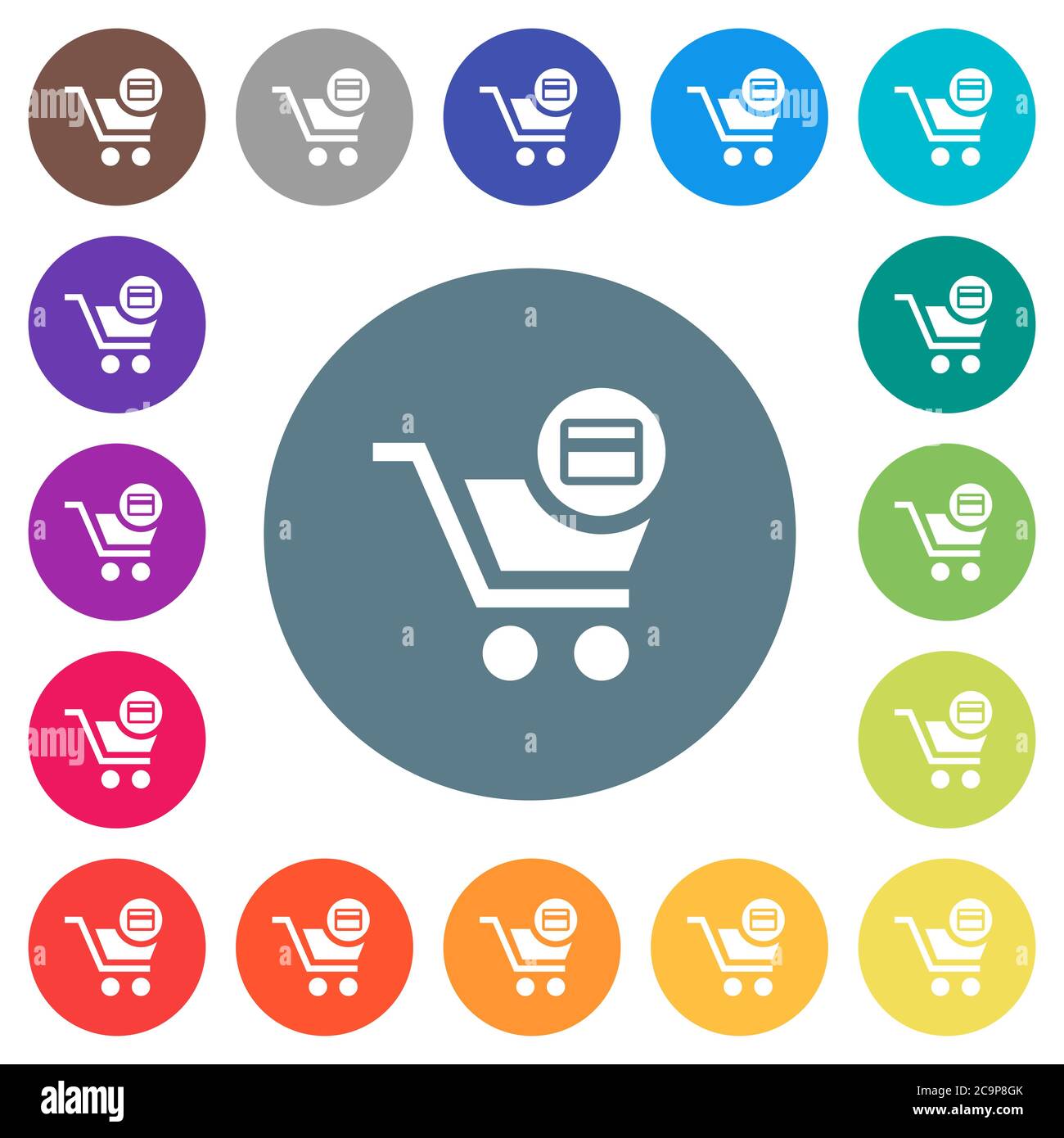 Credit card checkout flat white icons on round color backgrounds. 17 ...