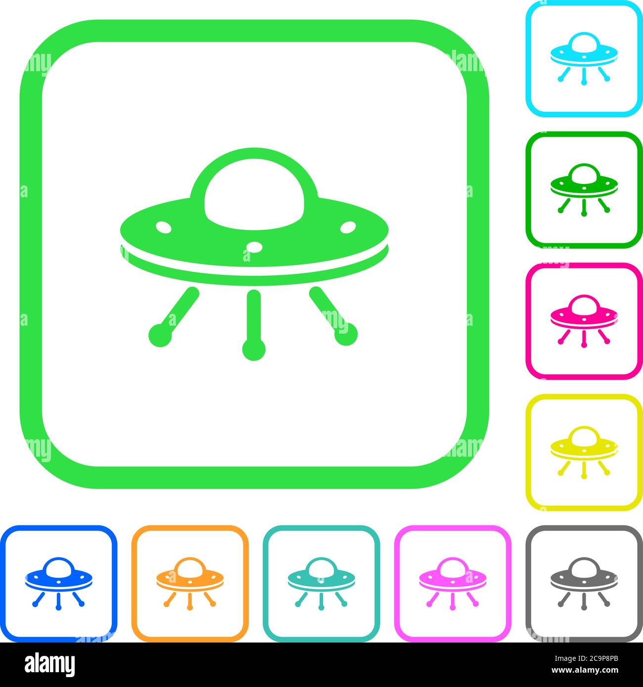 UFO vivid colored flat icons in curved borders on white background ...