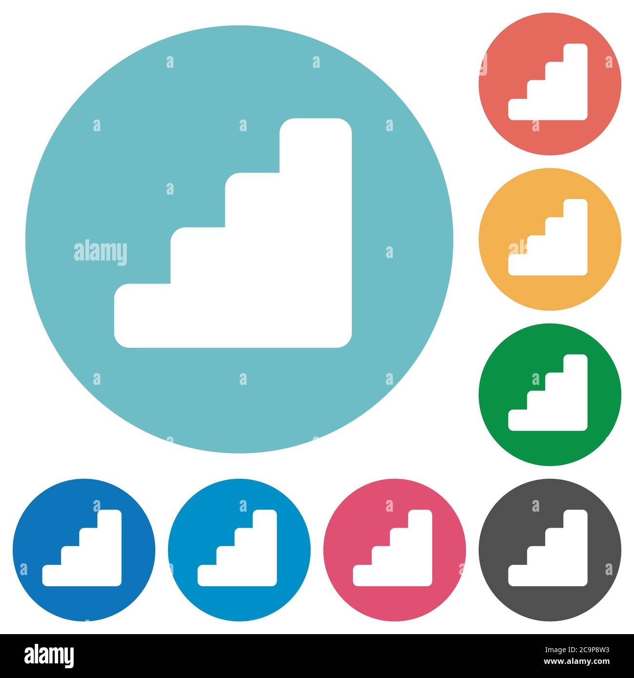 Stairs flat white icons on round color backgrounds Stock Vector Image ...