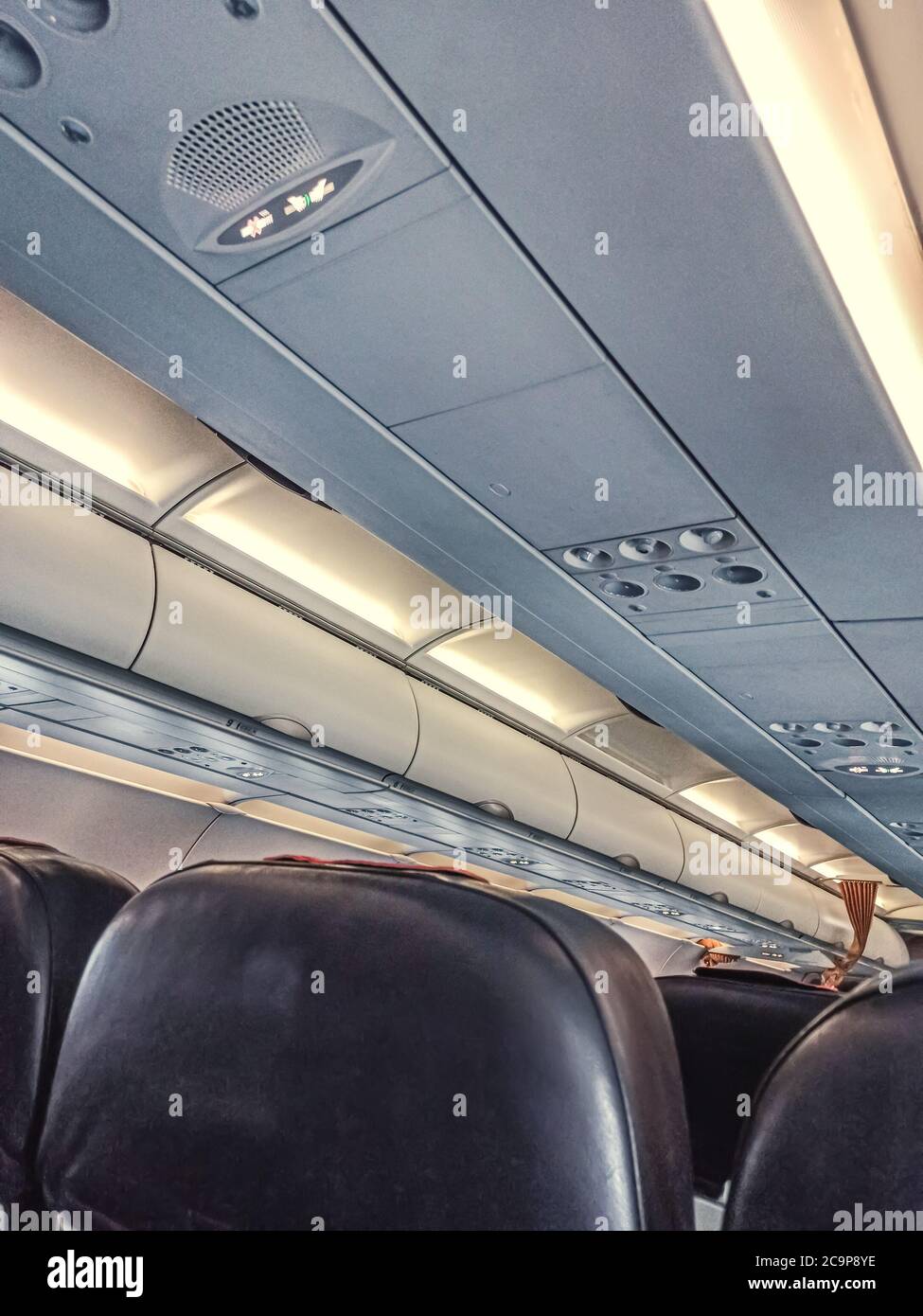 Empty cabin of modern commercial jet airliner Stock Photo - Alamy