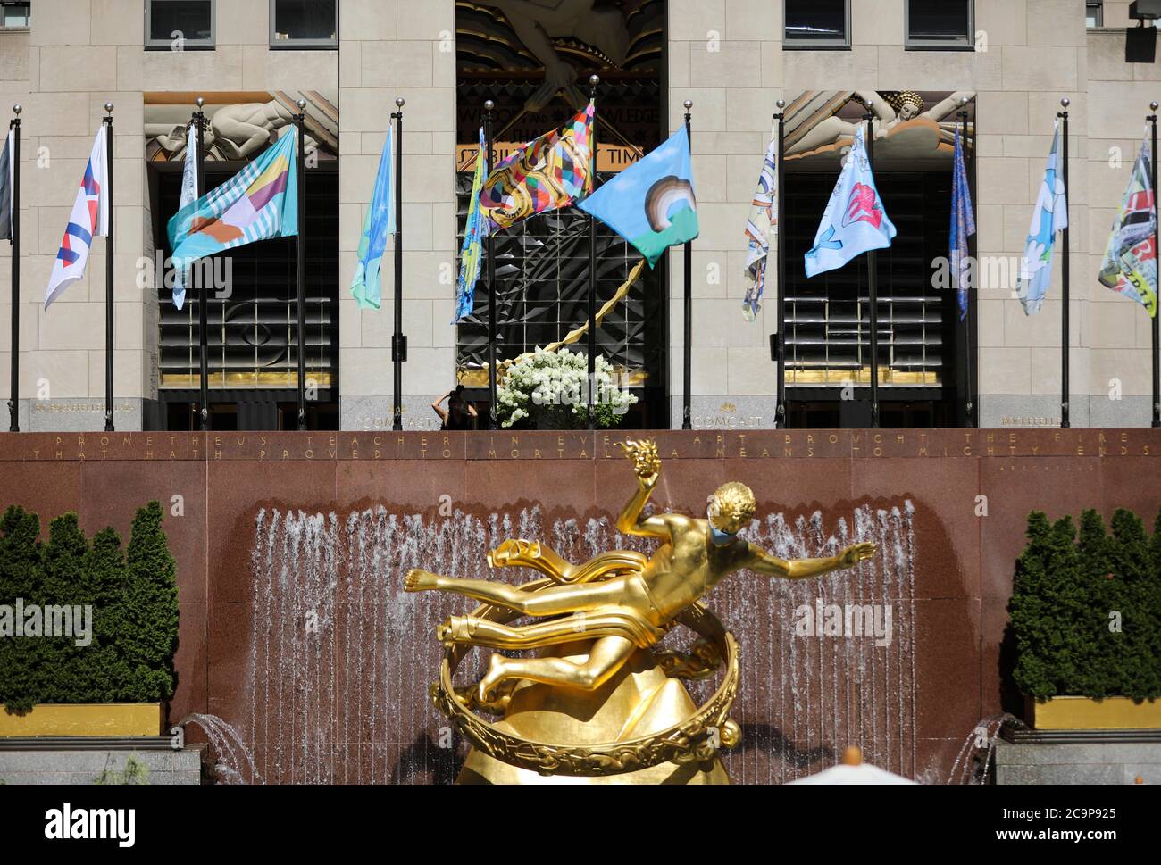 New York, USA. 1st Aug, 2020. Newly-designed flags are seen around the ...