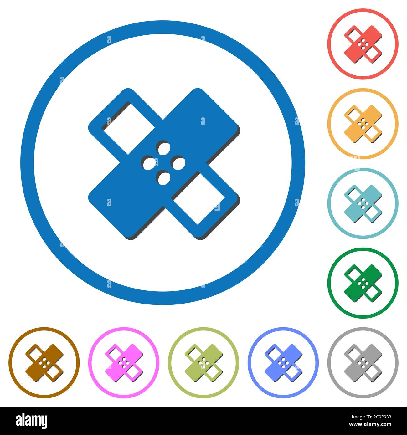 Band aid flat color vector icons with shadows in round outlines on ...